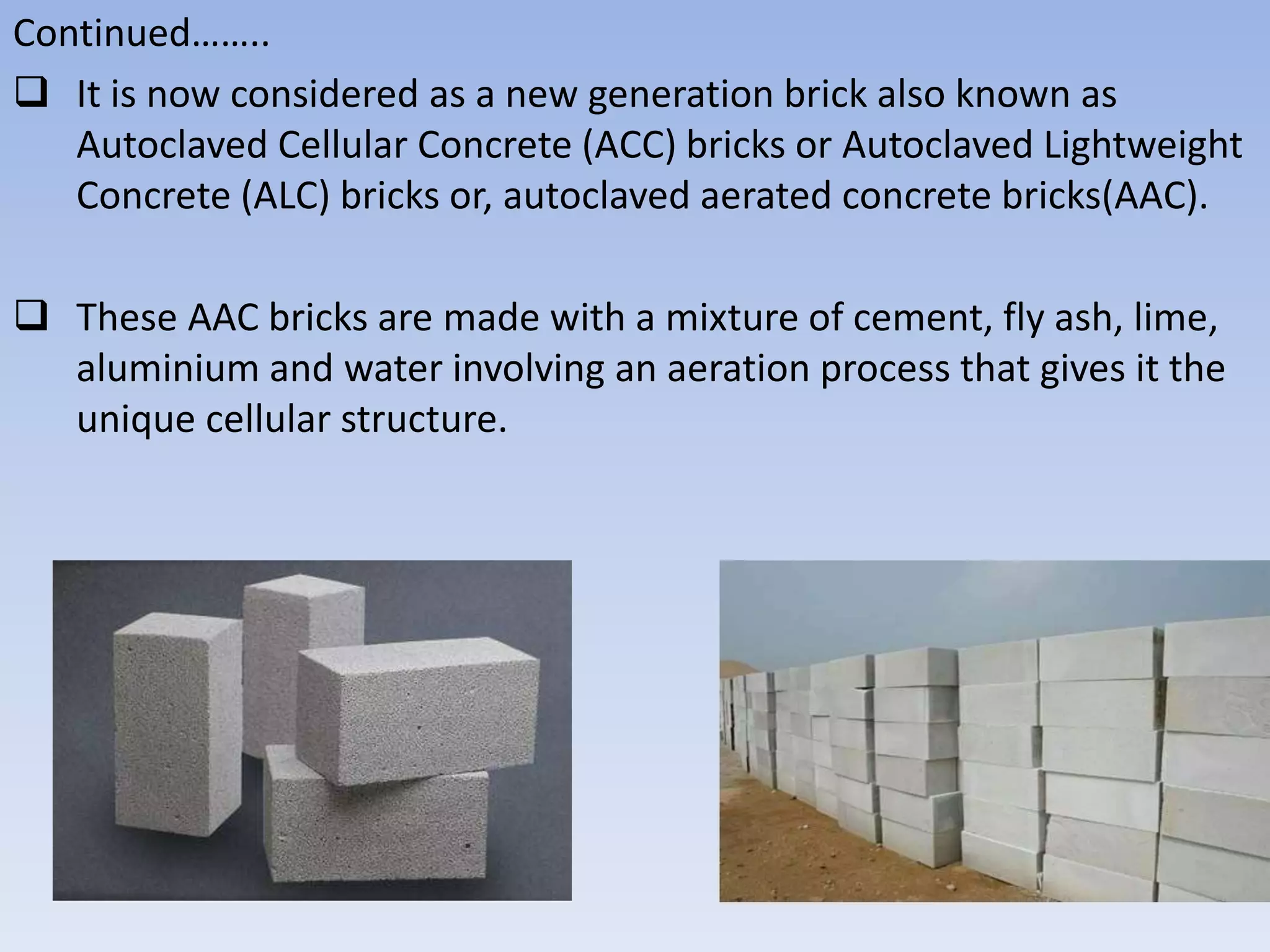 Auto-Claved concrete bricks(AAC) seminar ppt. | PPTX