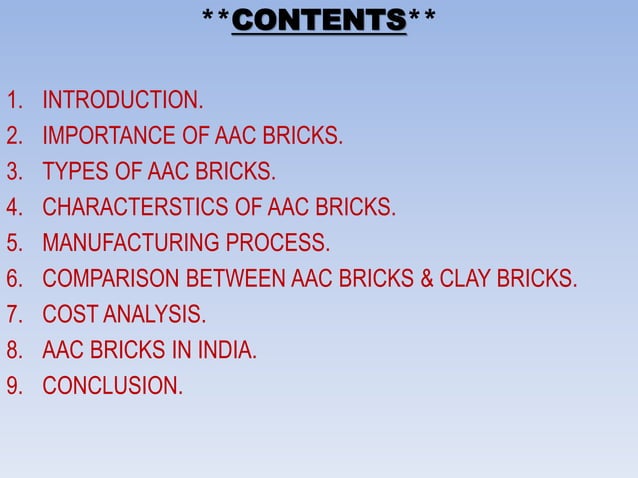 Auto-Claved concrete bricks(AAC) seminar ppt. | PPTX