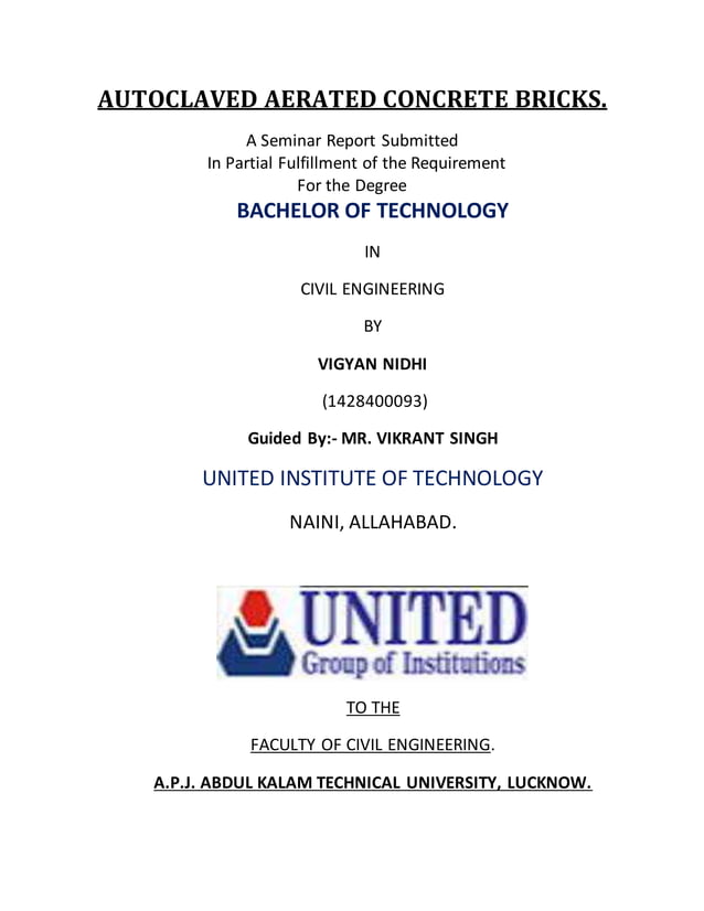 Autoclaved Aerated Concrete Bricks (AAC) Seminar Report. | DOCX