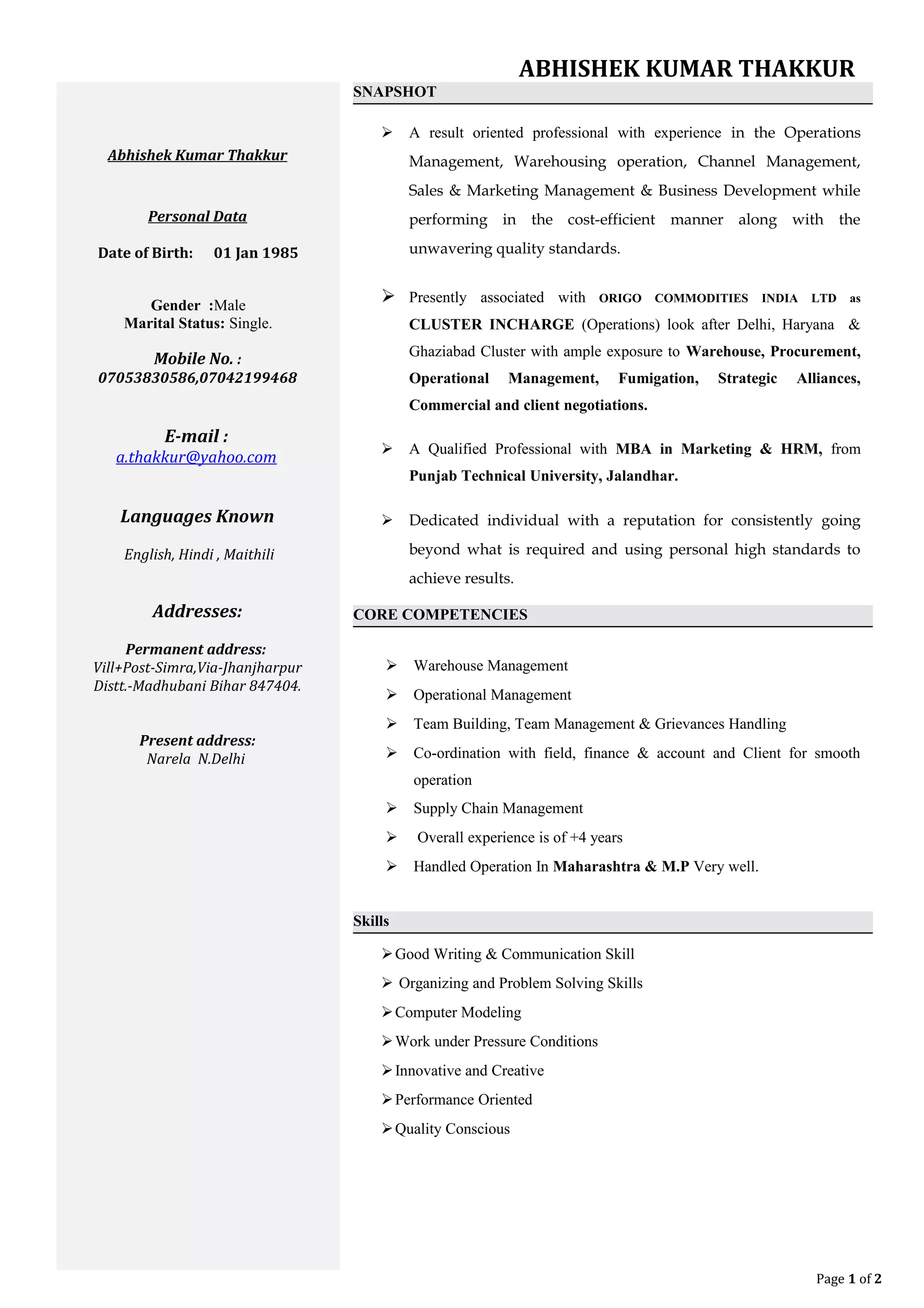Abhishek Resume | DOC | Logistics | Business
