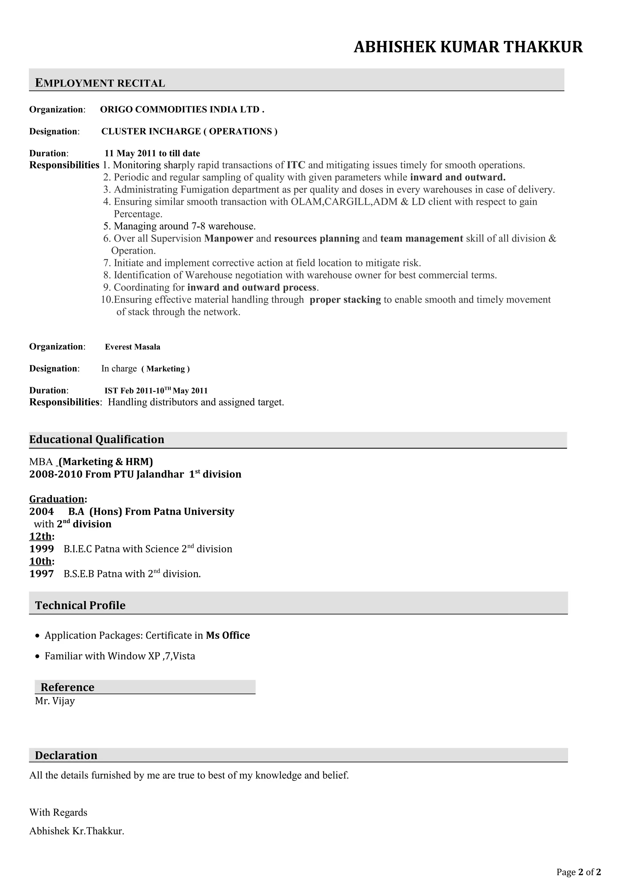 Abhishek Resume | DOC | Logistics | Business