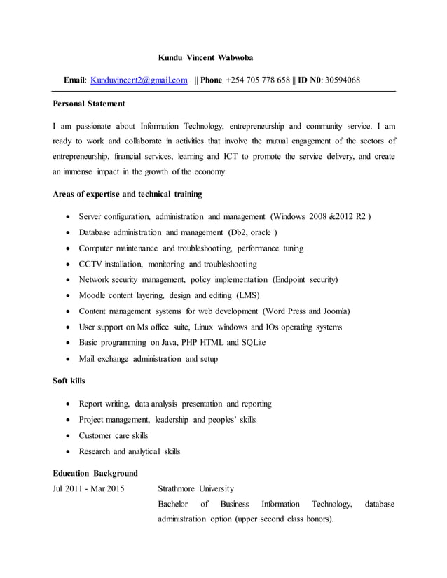 Vincent Updated CV | DOCX | Computing | Technology & Computing