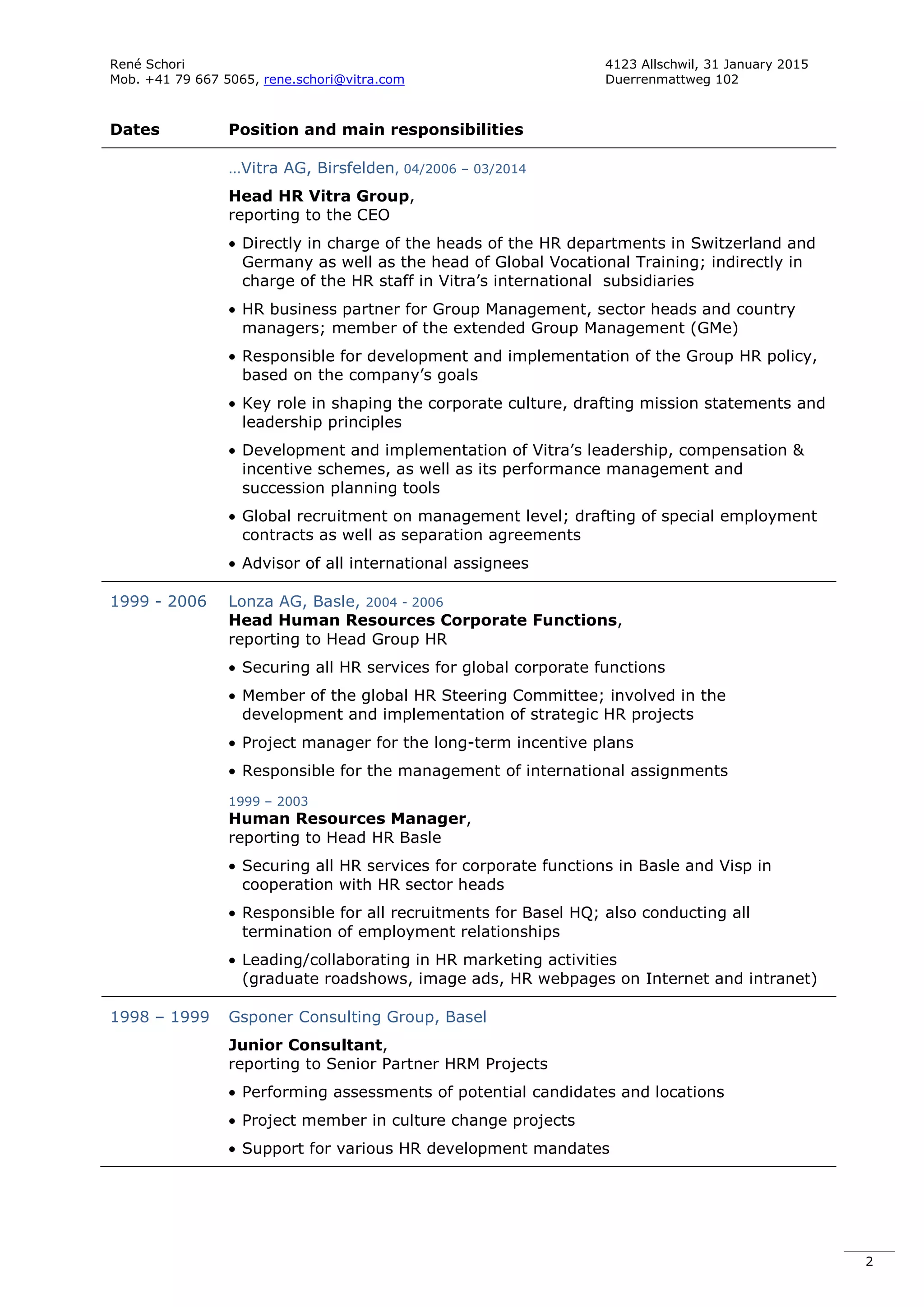 CV René Schori 2015 engl | PDF | Human Resources | Business