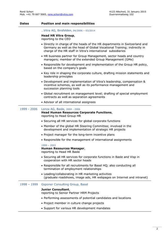 CV René Schori 2015 engl | PDF | Human Resources | Business