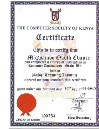 COMPUTER SOCIETY OF KENYA CERTIFICATE | PDF