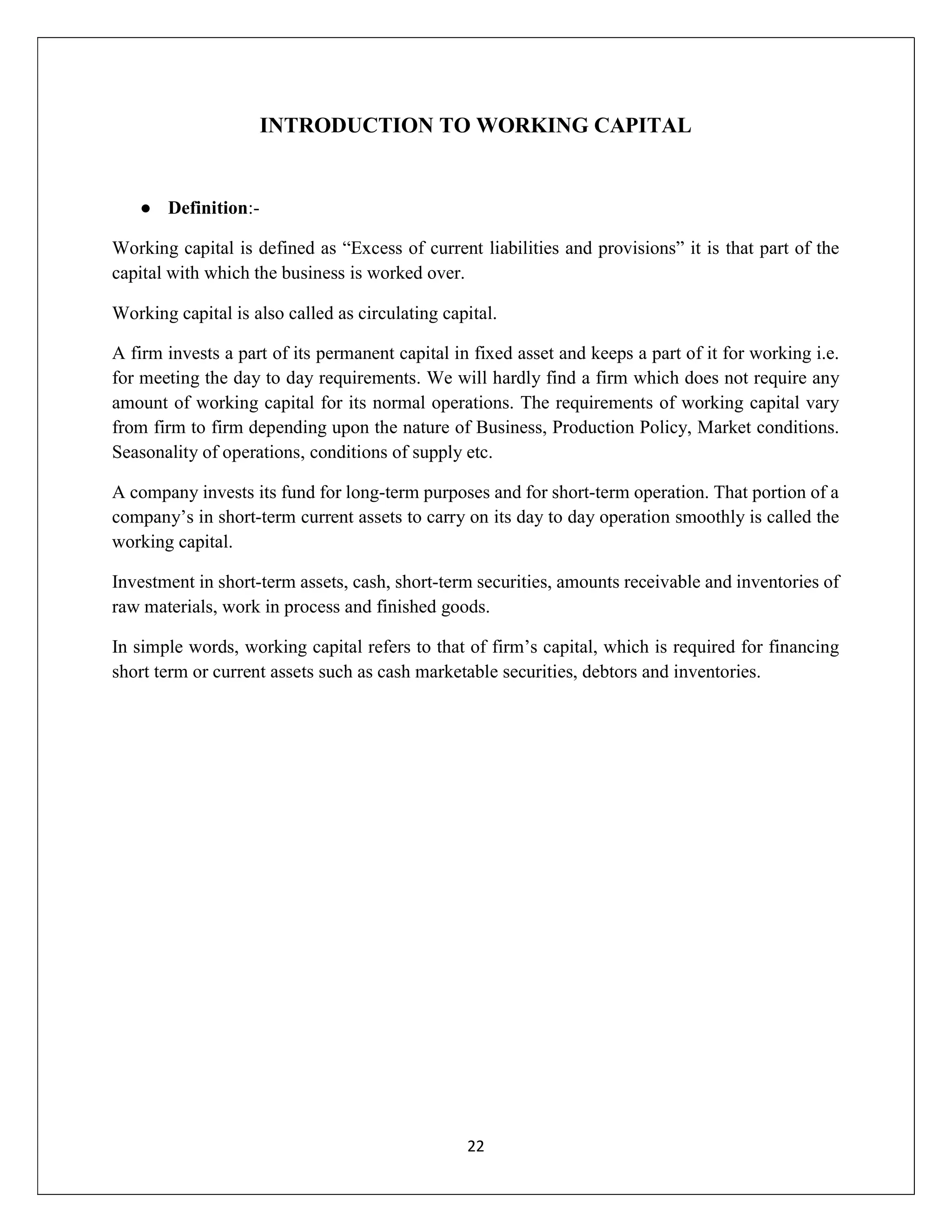 Working Capital Management - BBA PROJECT REPORT | PDF