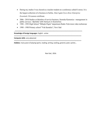 References and CV - Begojev Slobodan | PDF