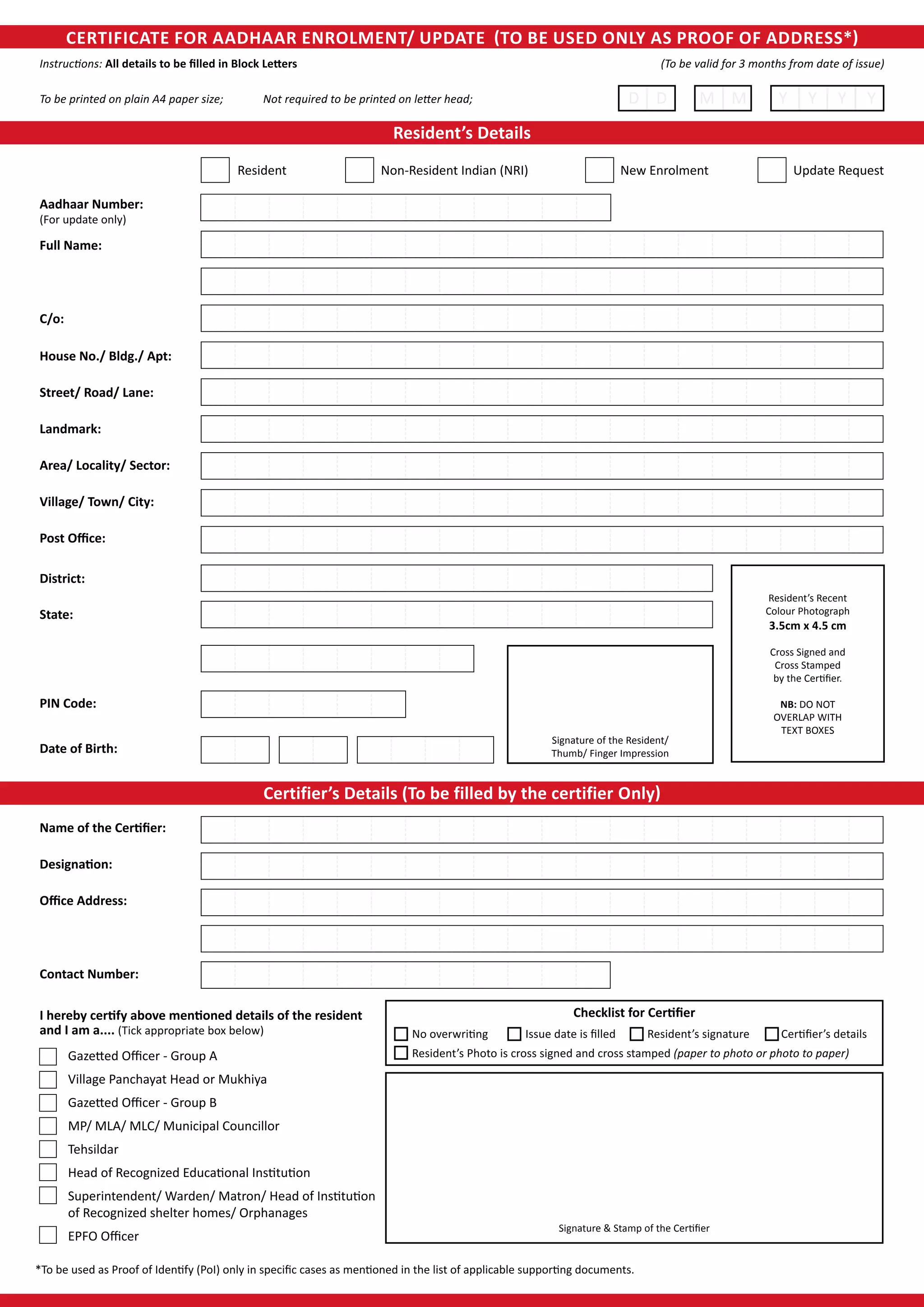 List of supporting documents for aadhaar | PDF