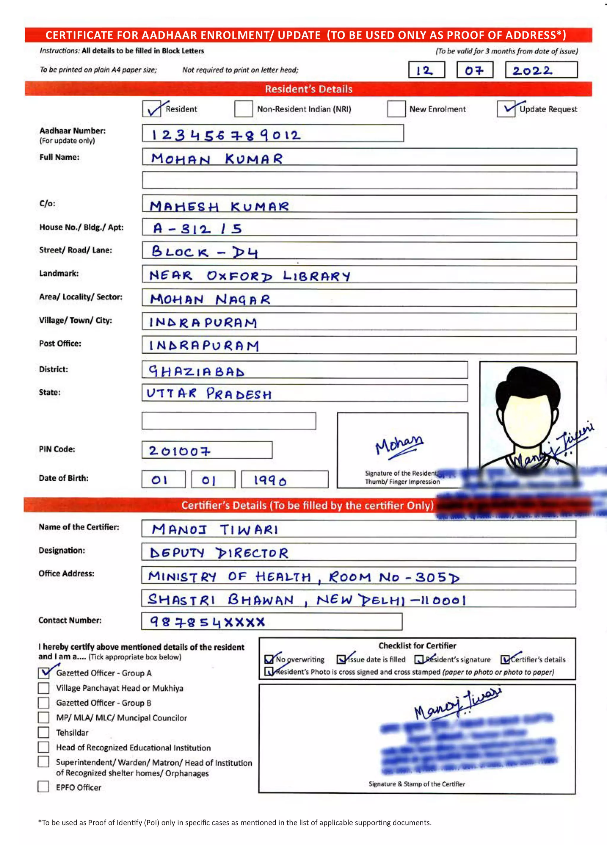 List of supporting documents for aadhaar | PDF