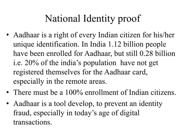Aadhaar- National Identity proof | PPTX | Internet Safety | Parenting