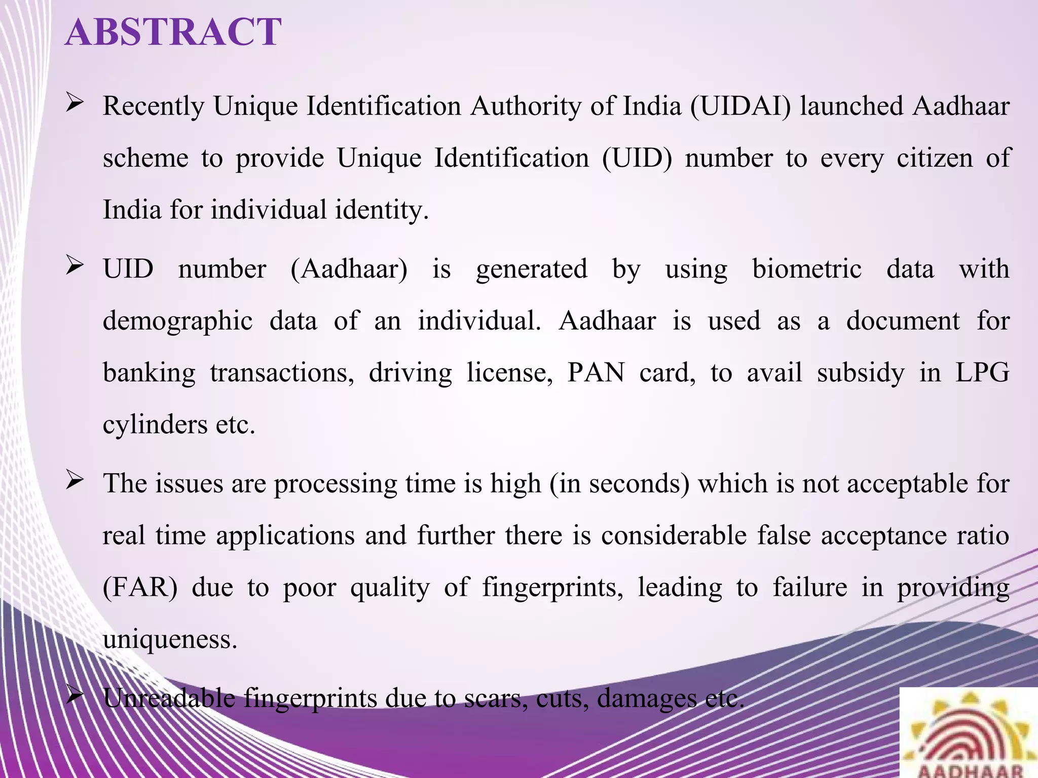 E-AADHAR USING BIOMETRIC | PPT