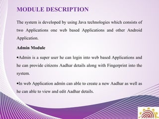 E-AADHAR USING BIOMETRIC | PPT | Internet | Computing