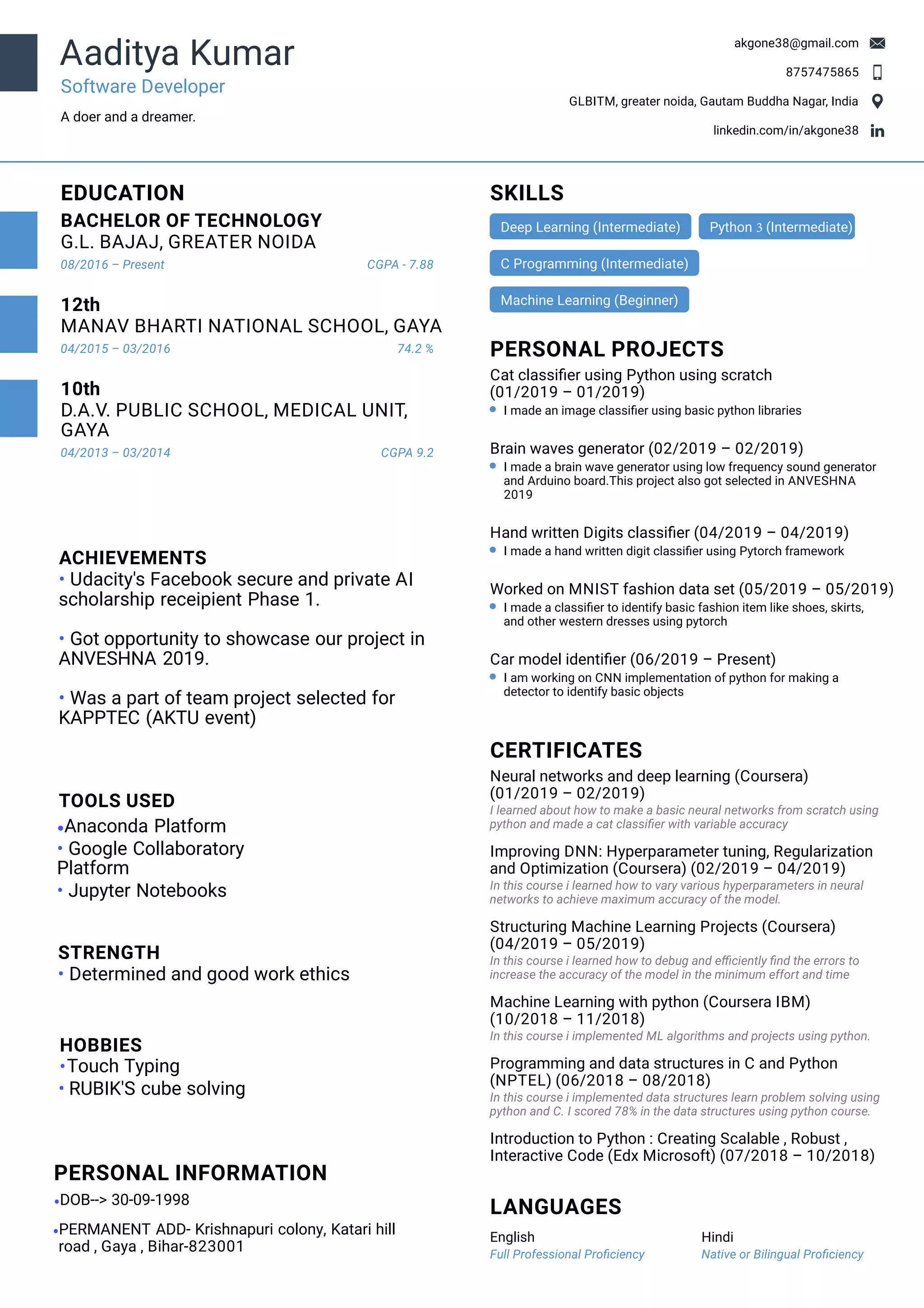 Aaditya's brief resume | PDF | Programming Languages | Computing