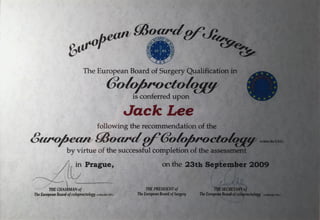 EBSQ Coloproctology Certificate 2009 | PDF