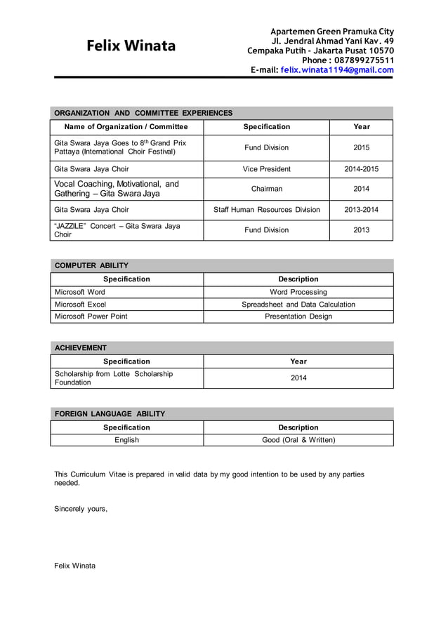 CV - Felix Winata | PDF