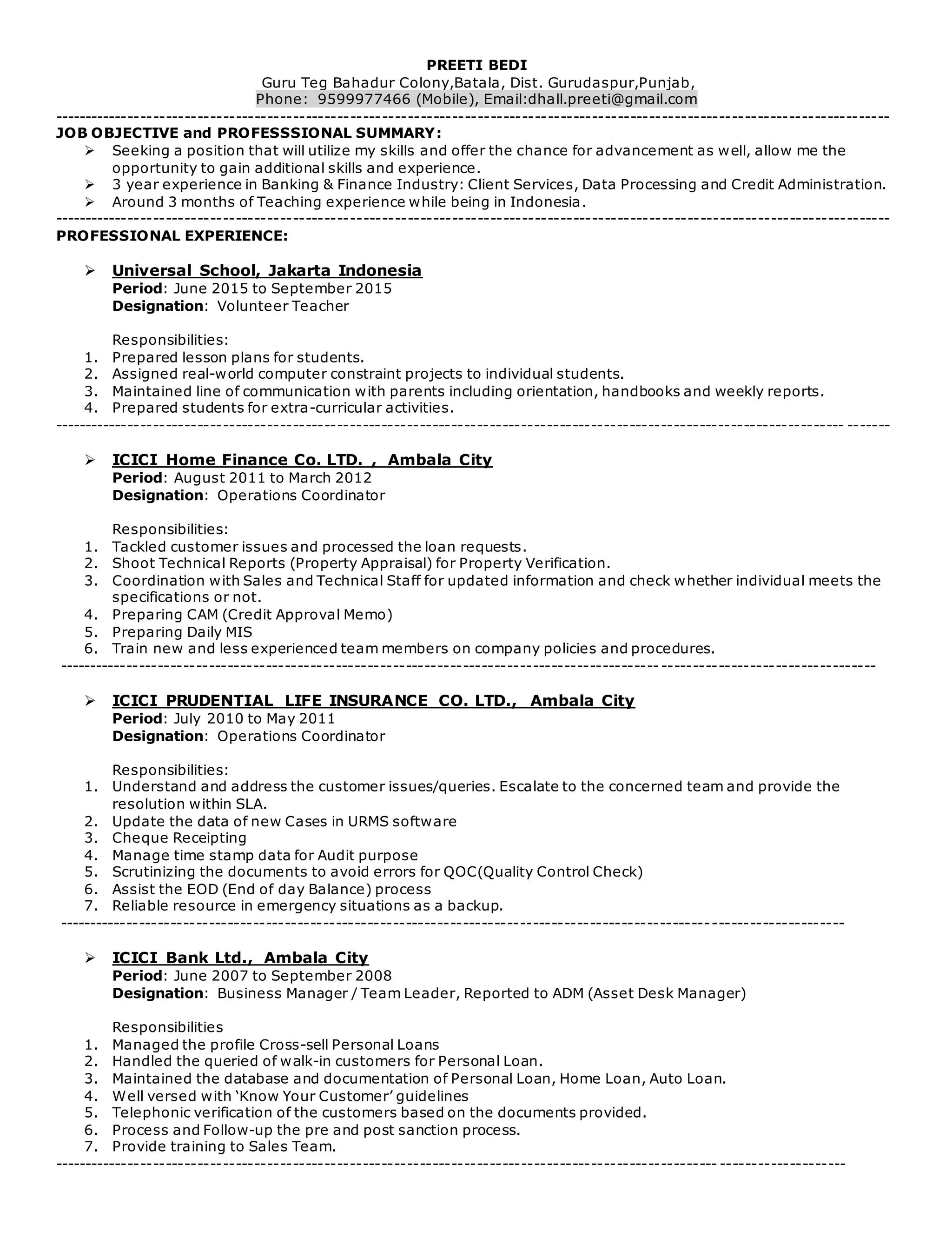 Resume_Preeti Bedi | DOCX | Business Administration | Business
