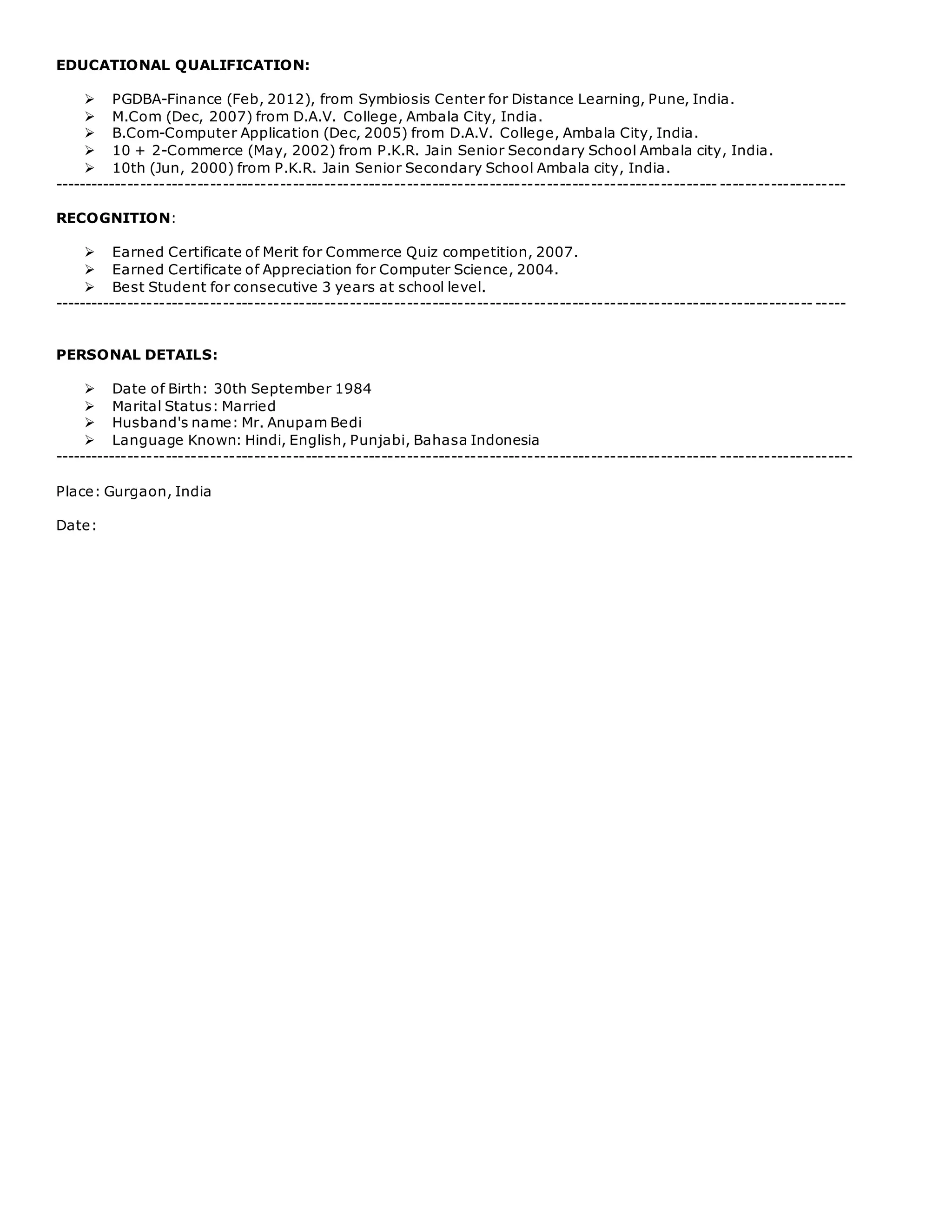 Resume_Preeti Bedi | DOCX | Business Administration | Business