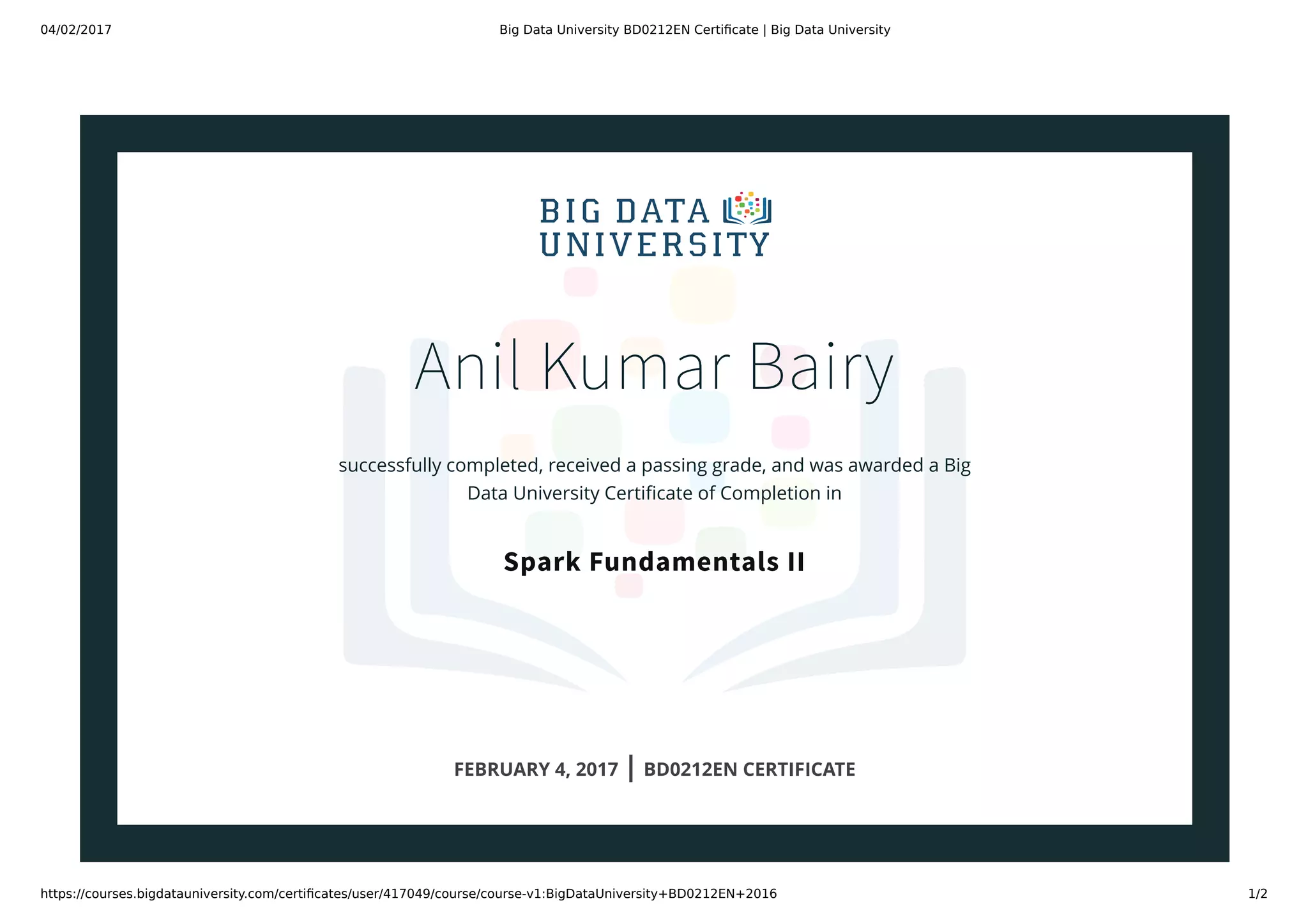 Big Data University BD0212EN Certificate _ Big Data University | PDF