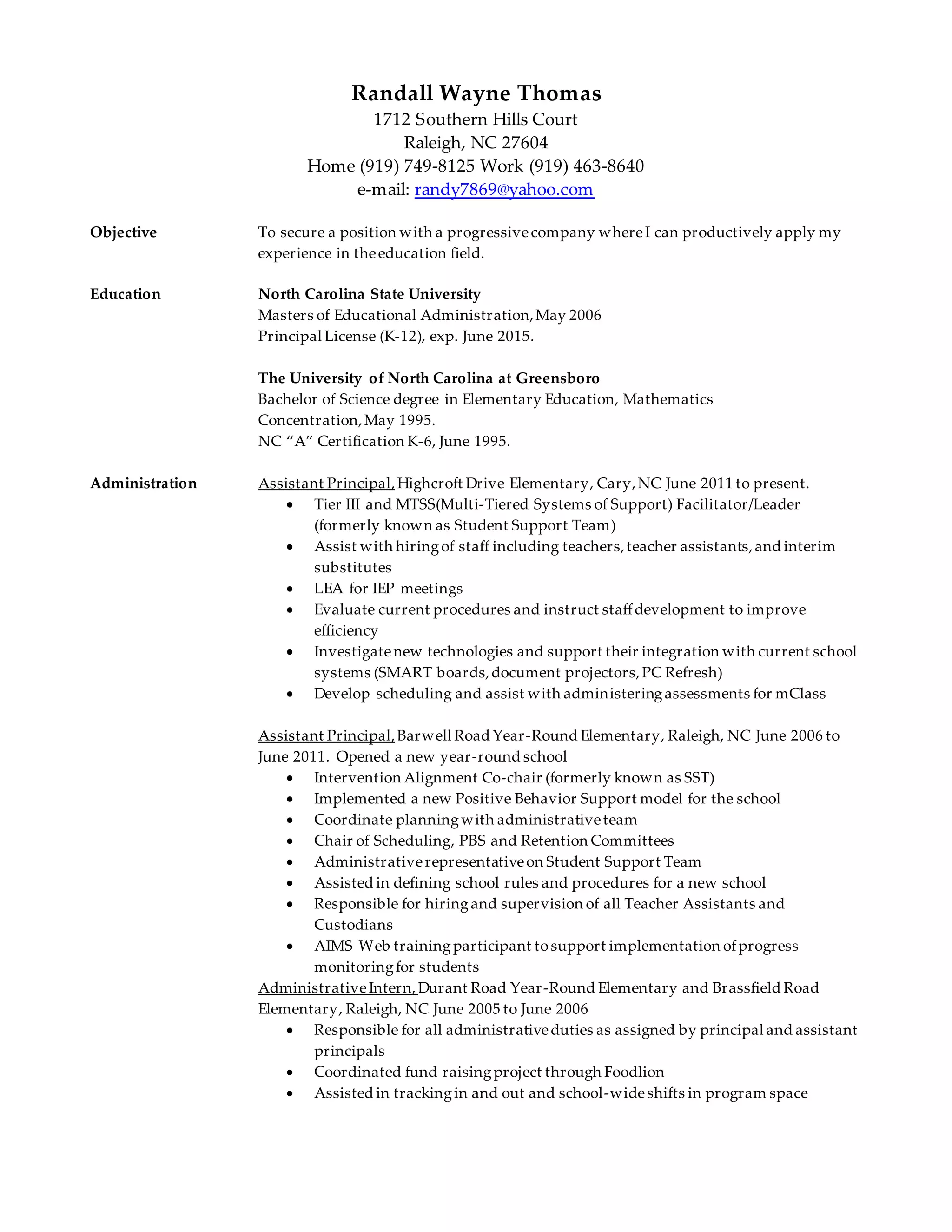 Randall Thomas Resume | DOCX