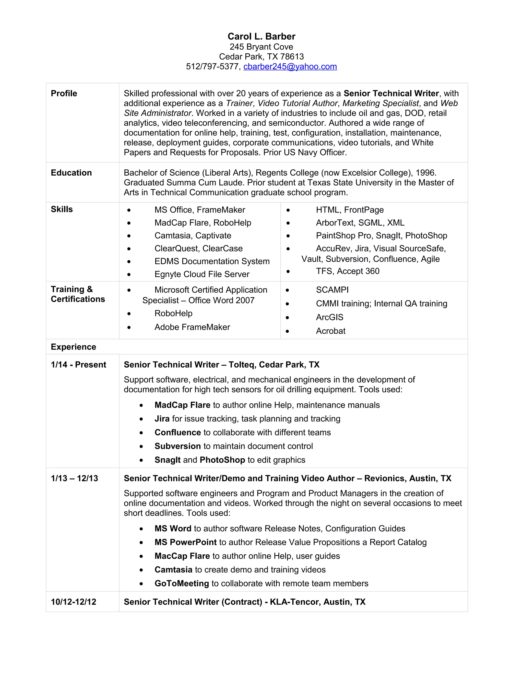 Resume_CarolBarber_2015 | DOC