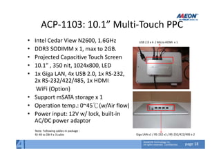AAEON Panel PC ACP-1000 sales kit | PDF