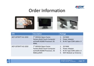 AAEON Panel PC ACP-1000 sales kit | PDF
