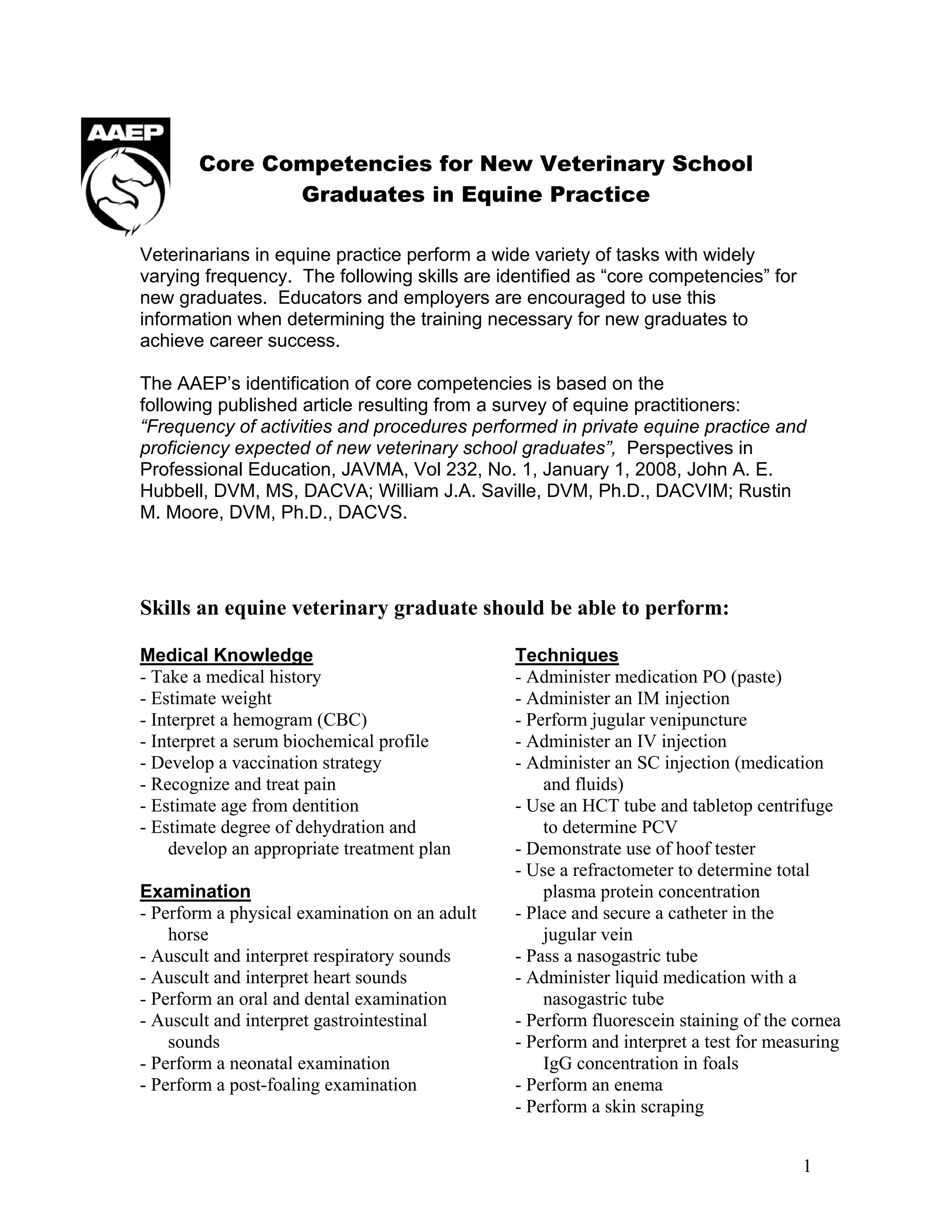 AAEP Core Competencies for New Veterinary Graduates | PDF