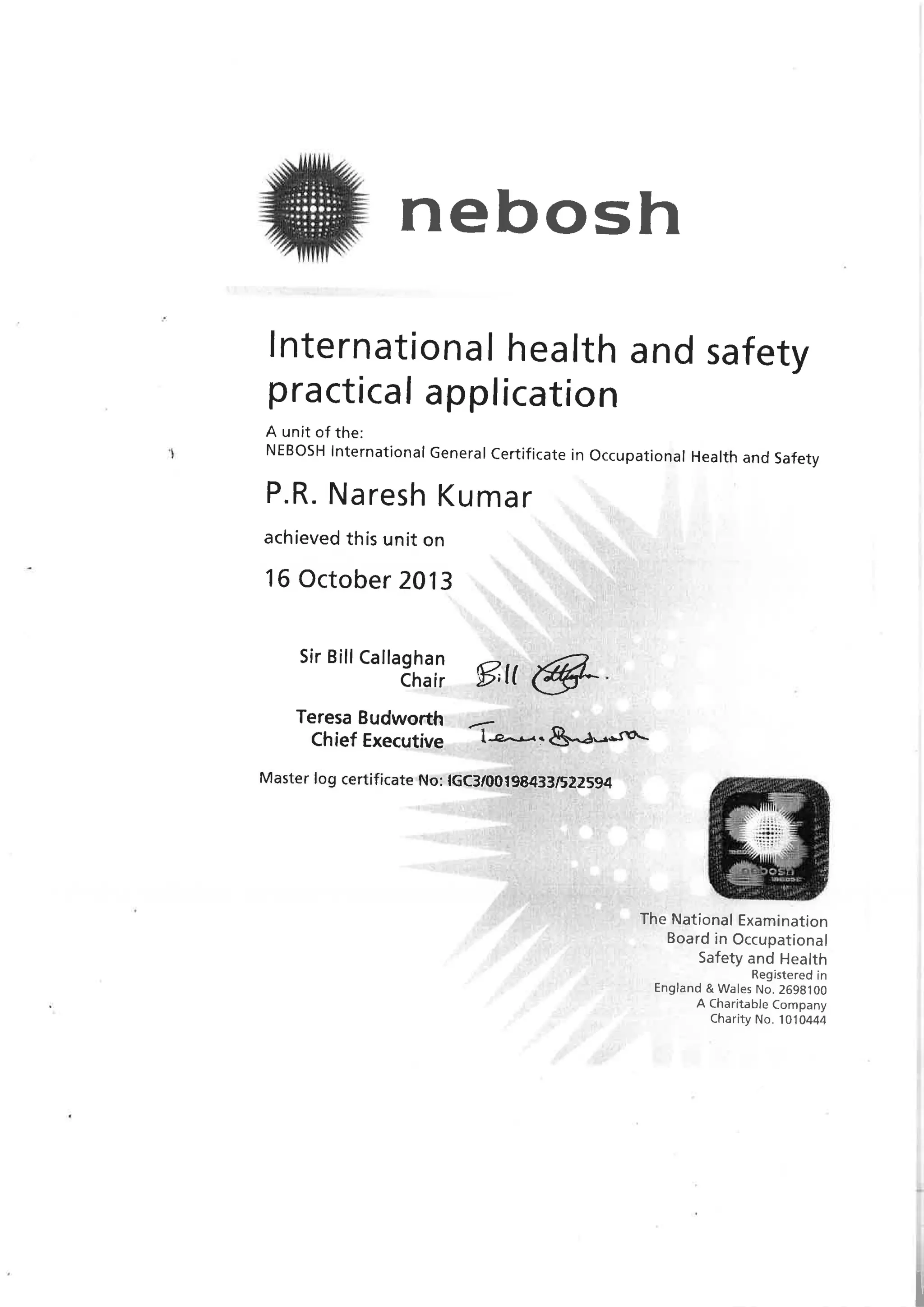 Nebosh Certificate 130315 | PDF