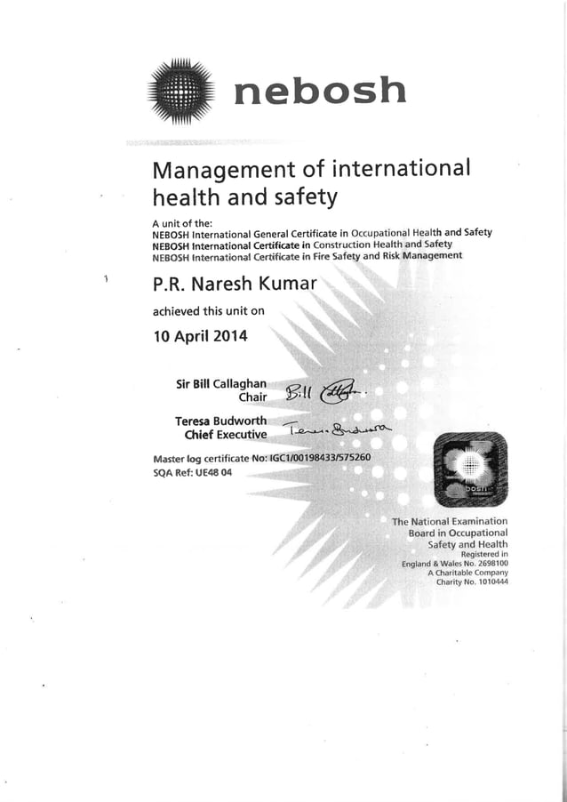 Nebosh Certificate 130315 | PDF