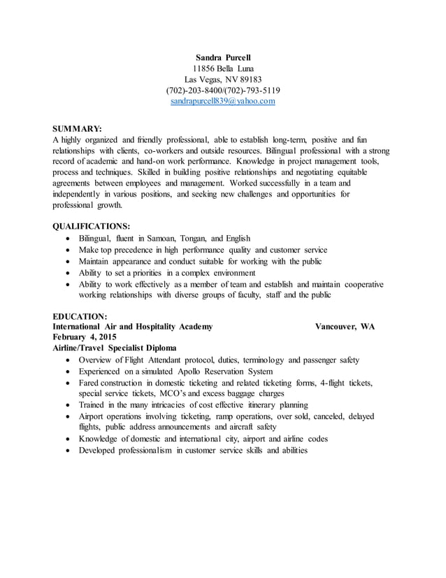 Sandra Purcell Resume 2016 | PDF