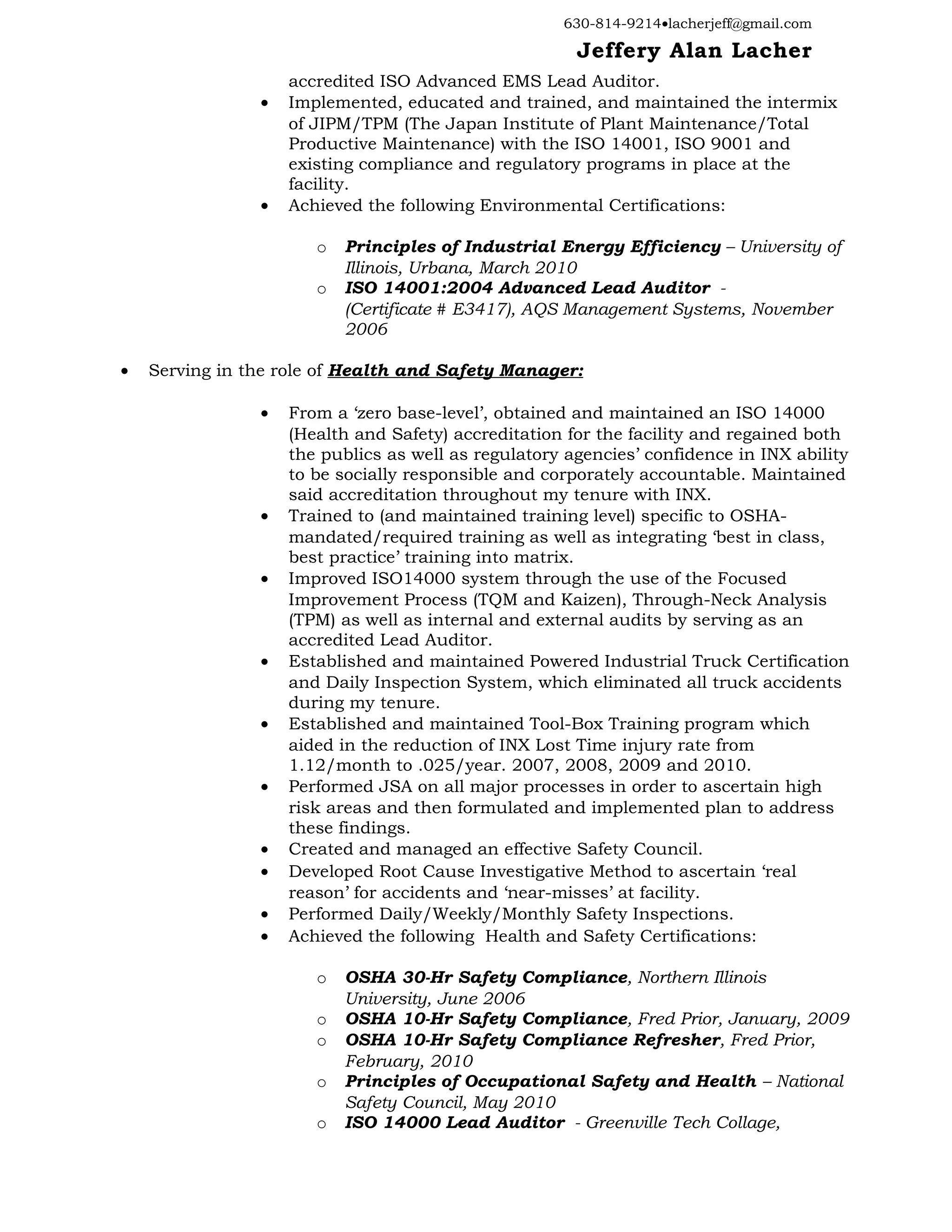 Jeffery_Alan_Lacher_Resume1 | DOC | Environmental Services Industry ...