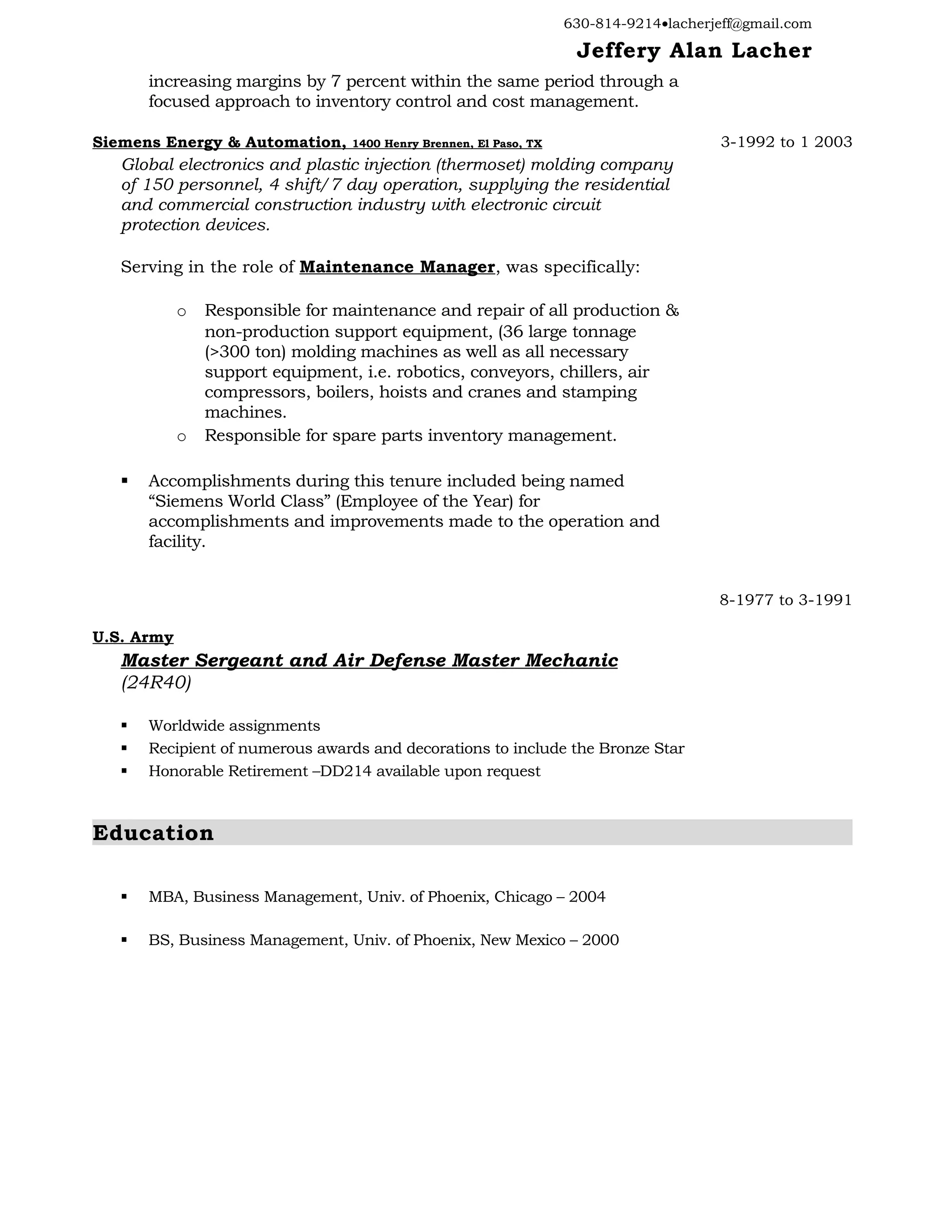 Jeffery_Alan_Lacher_Resume1 | DOC | Environmental Services Industry ...