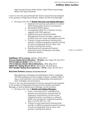 Jeffery_Alan_Lacher_Resume1 | DOC | Environmental Services Industry ...