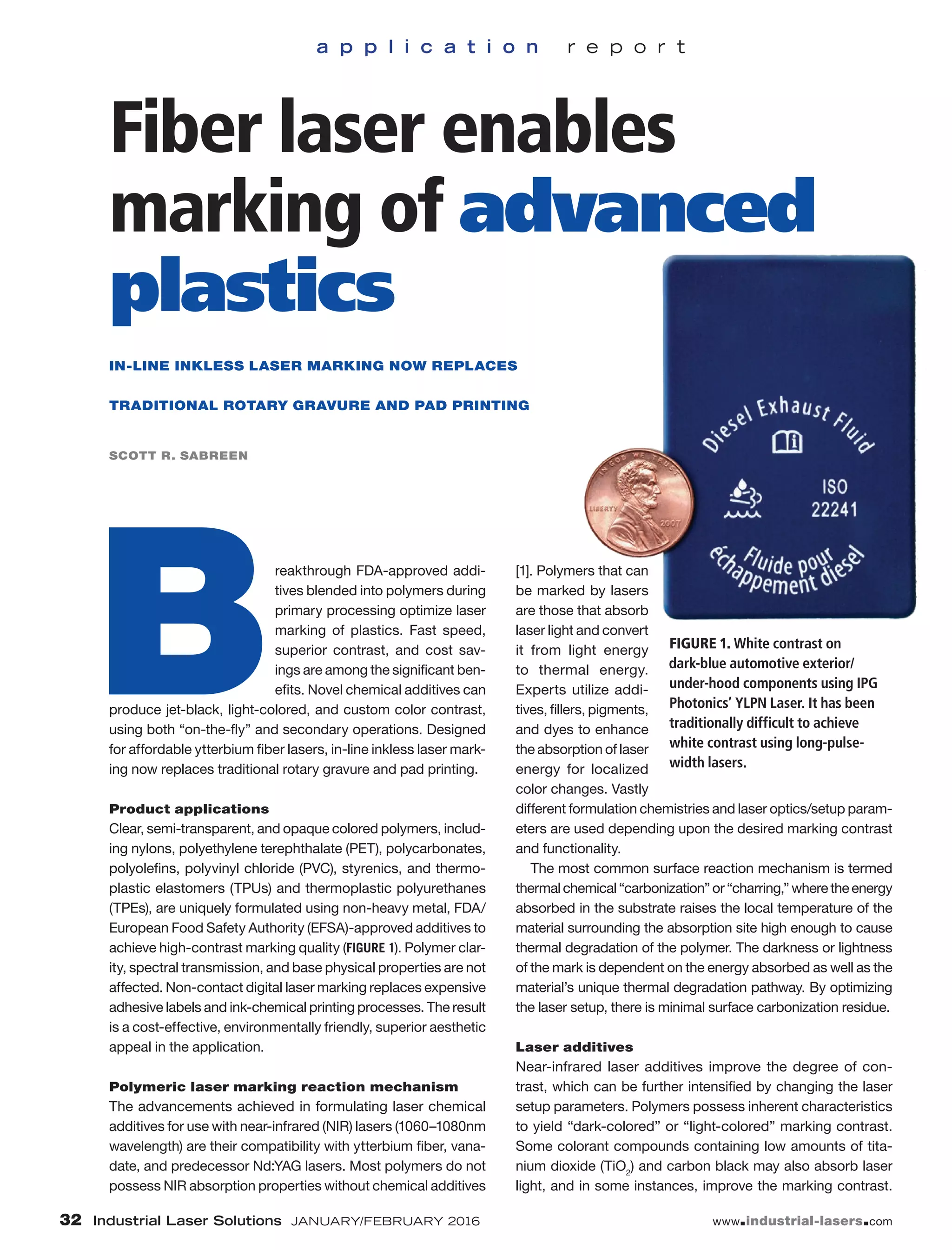 Fiber Laser Enables Marking of Advanced Plastics-ILS Feature Article ...