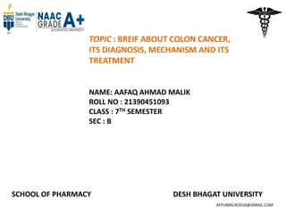 Colon cancer dagnosis and its treatmentment | PDF