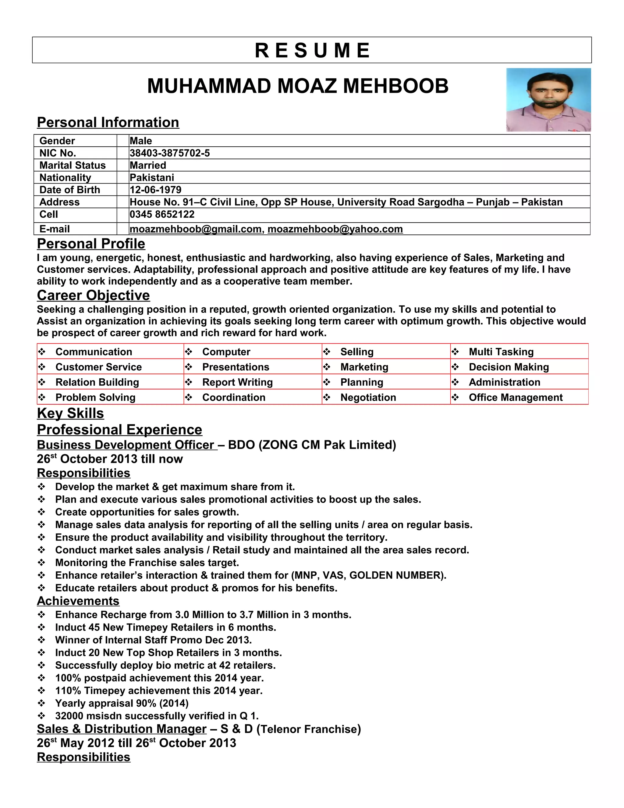 Resume[Moaz Mehboob] | PDF