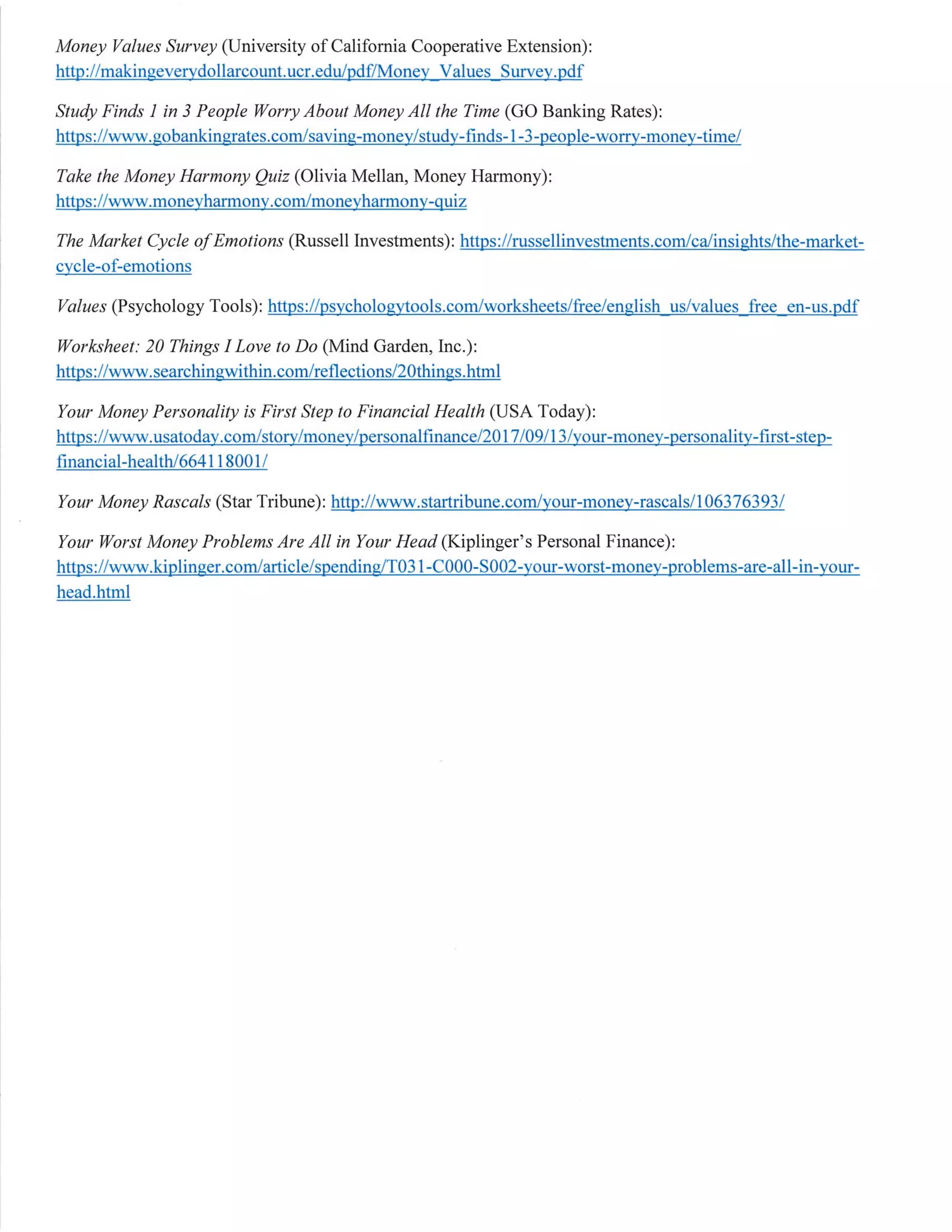 Understanding Your Relationship to Money-Handout Packet-06-18 | PDF