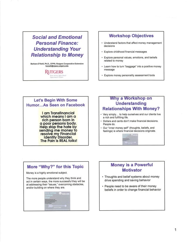 Understanding Your Relationship to Money-Handout Packet-06-18 | PDF