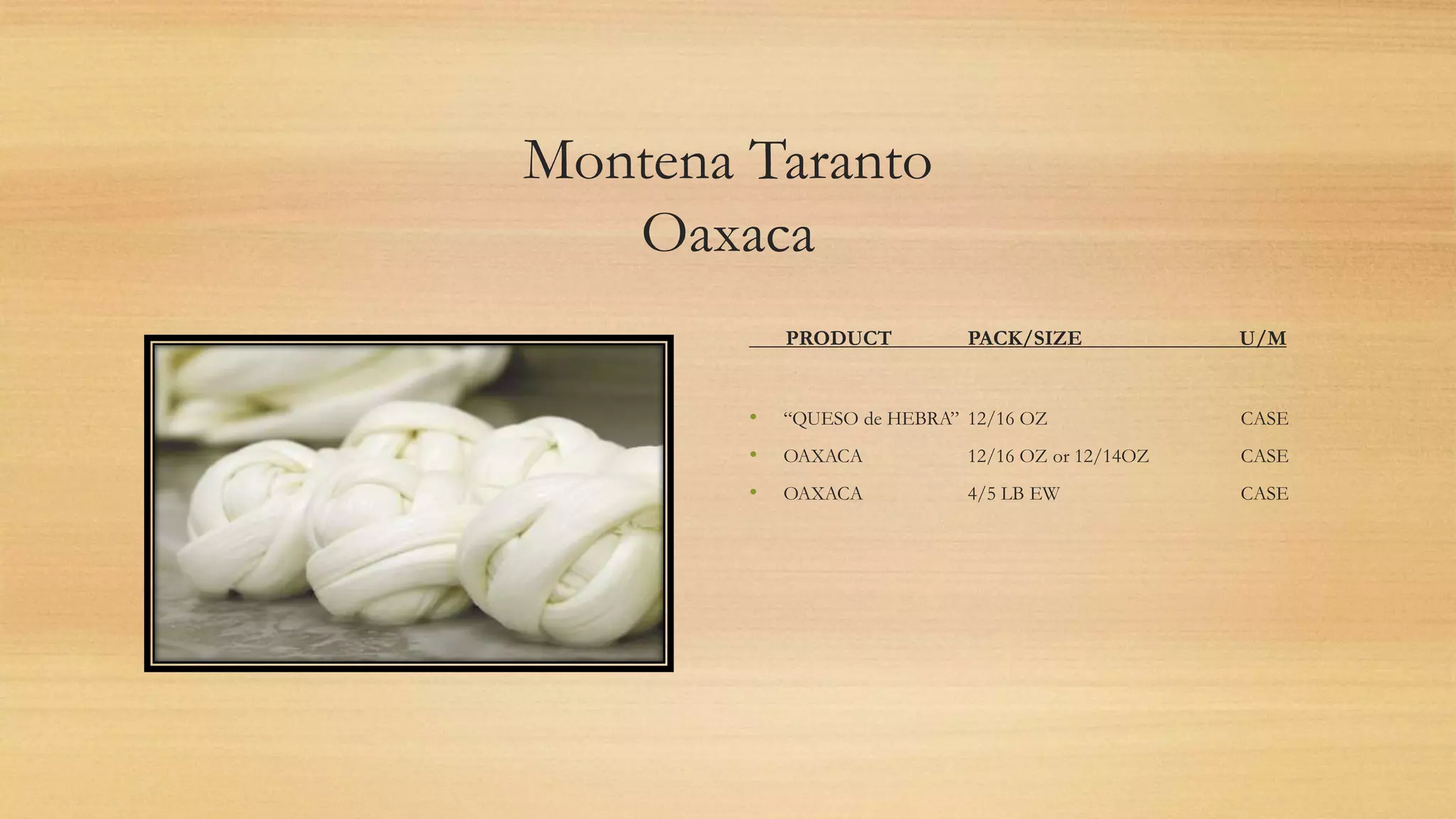 Montena Taranto Foods Product List | PPSX