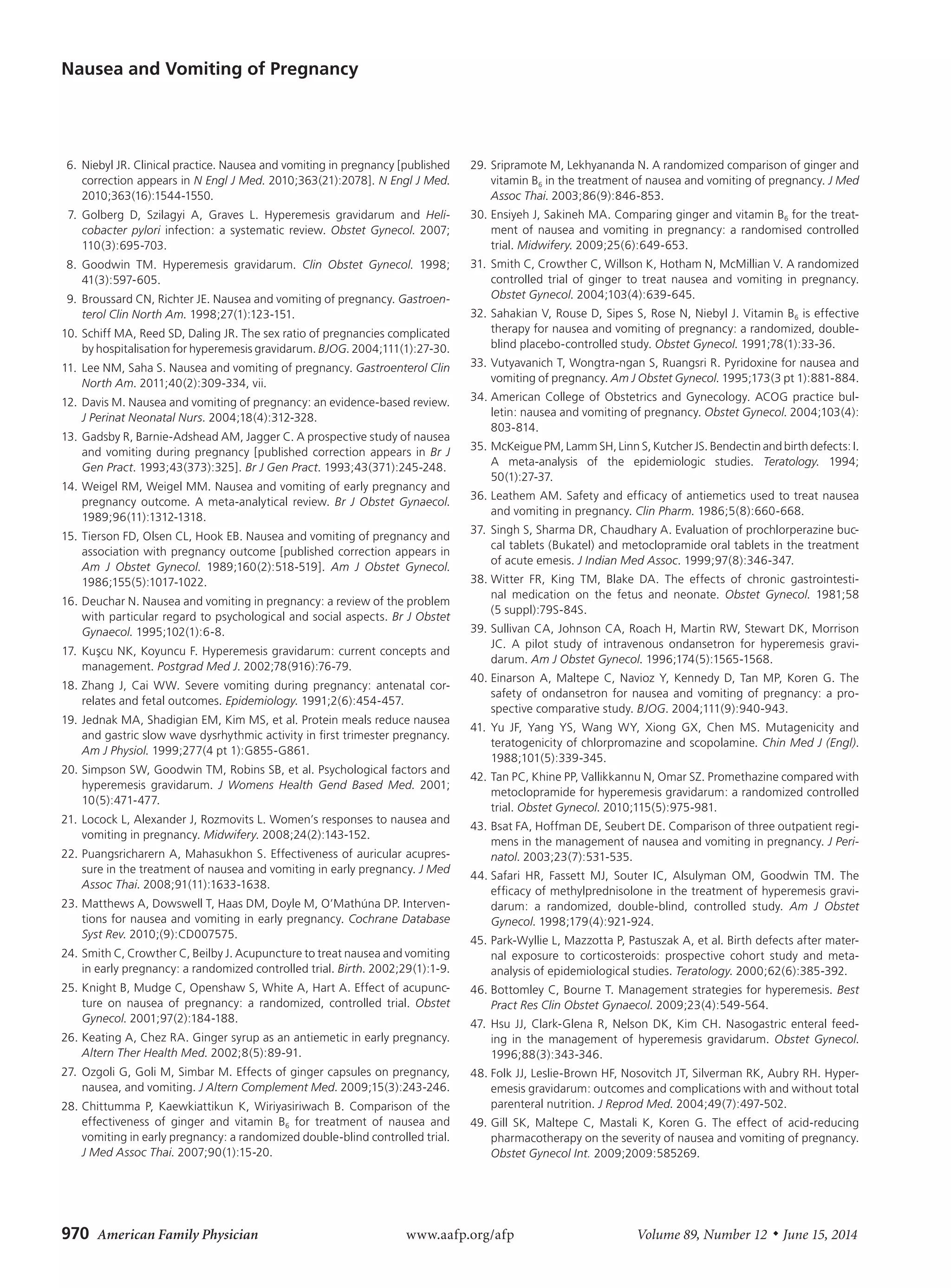 [Aafp2014] nausea and vomiting of pregnancy | PDF