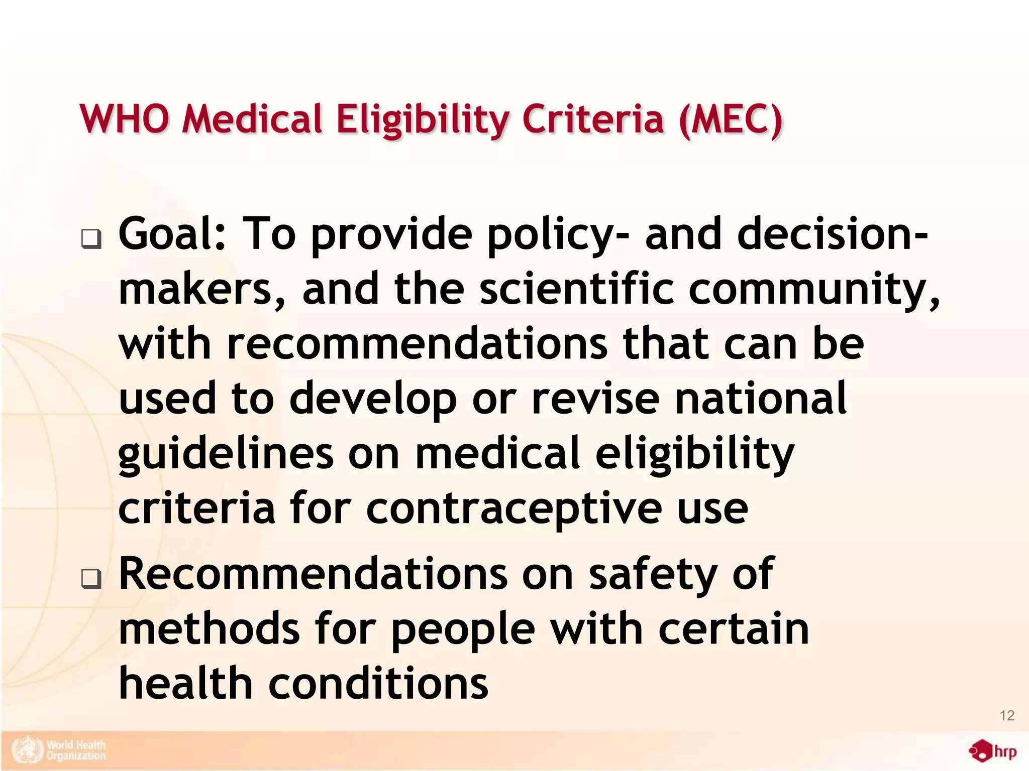 WHO's Medical Eligibility Criteria: Global Contraceptive Guidance | PPTX