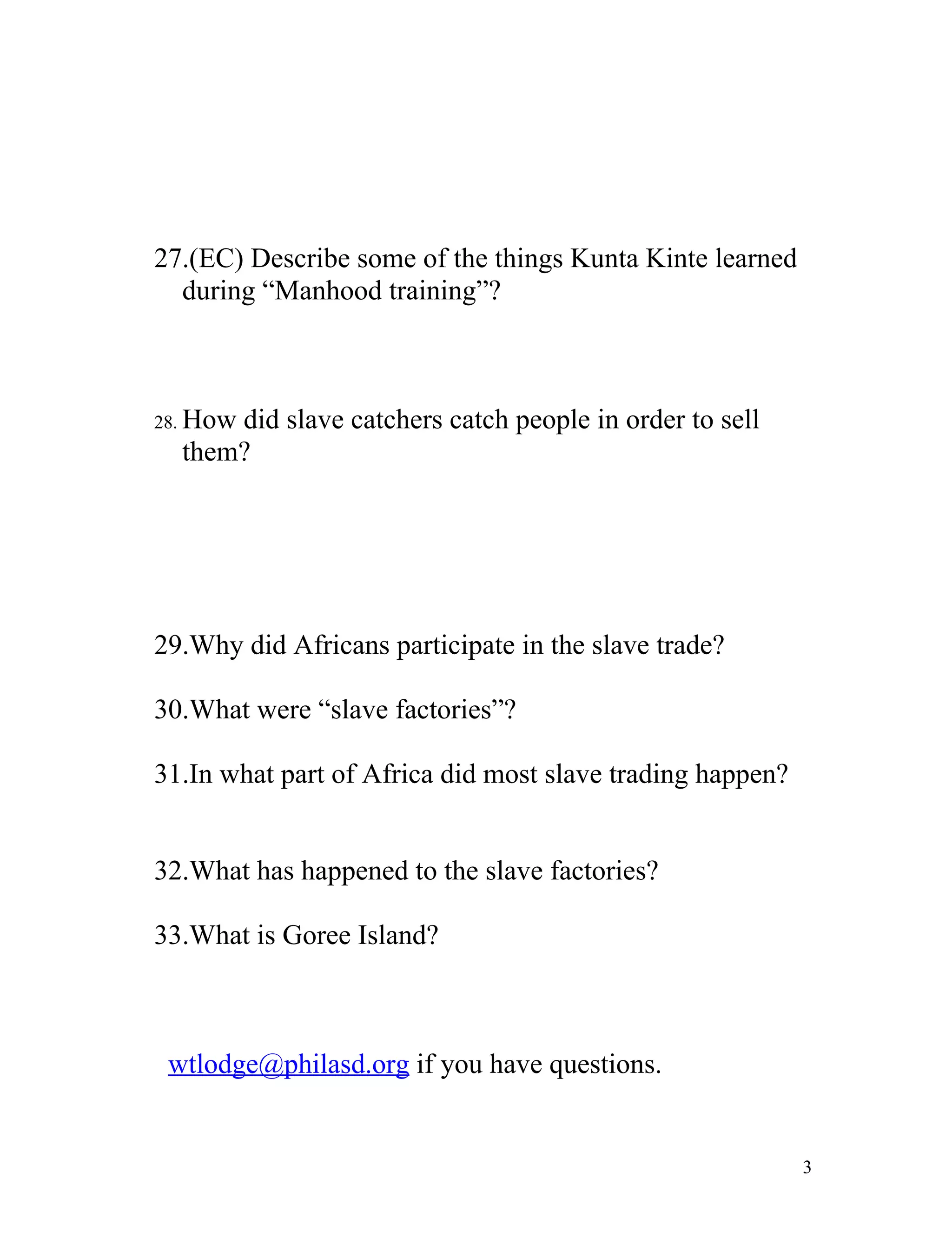 African American History Unit Test | DOC