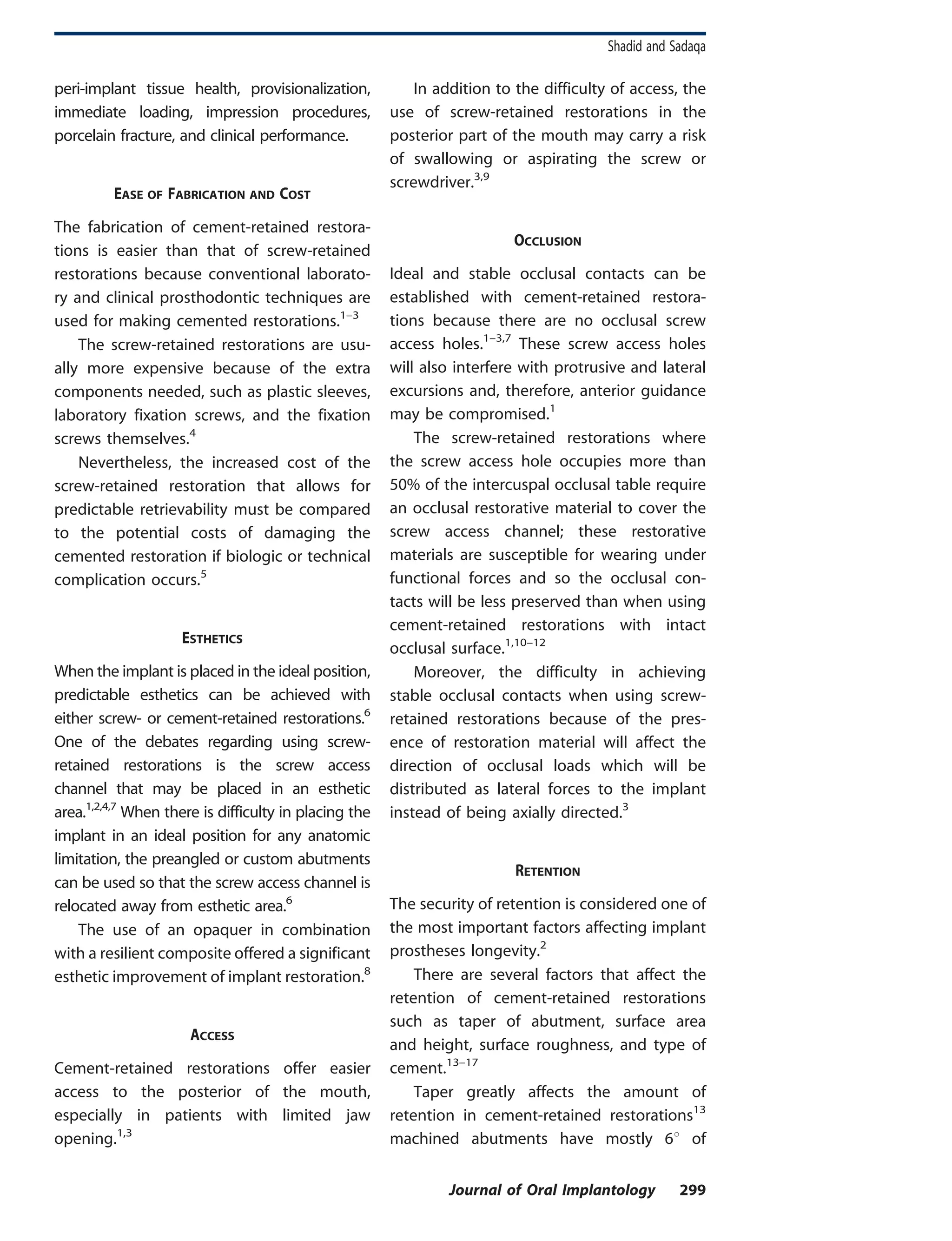 cement-retained versus screw-retained implant restorations | PDF