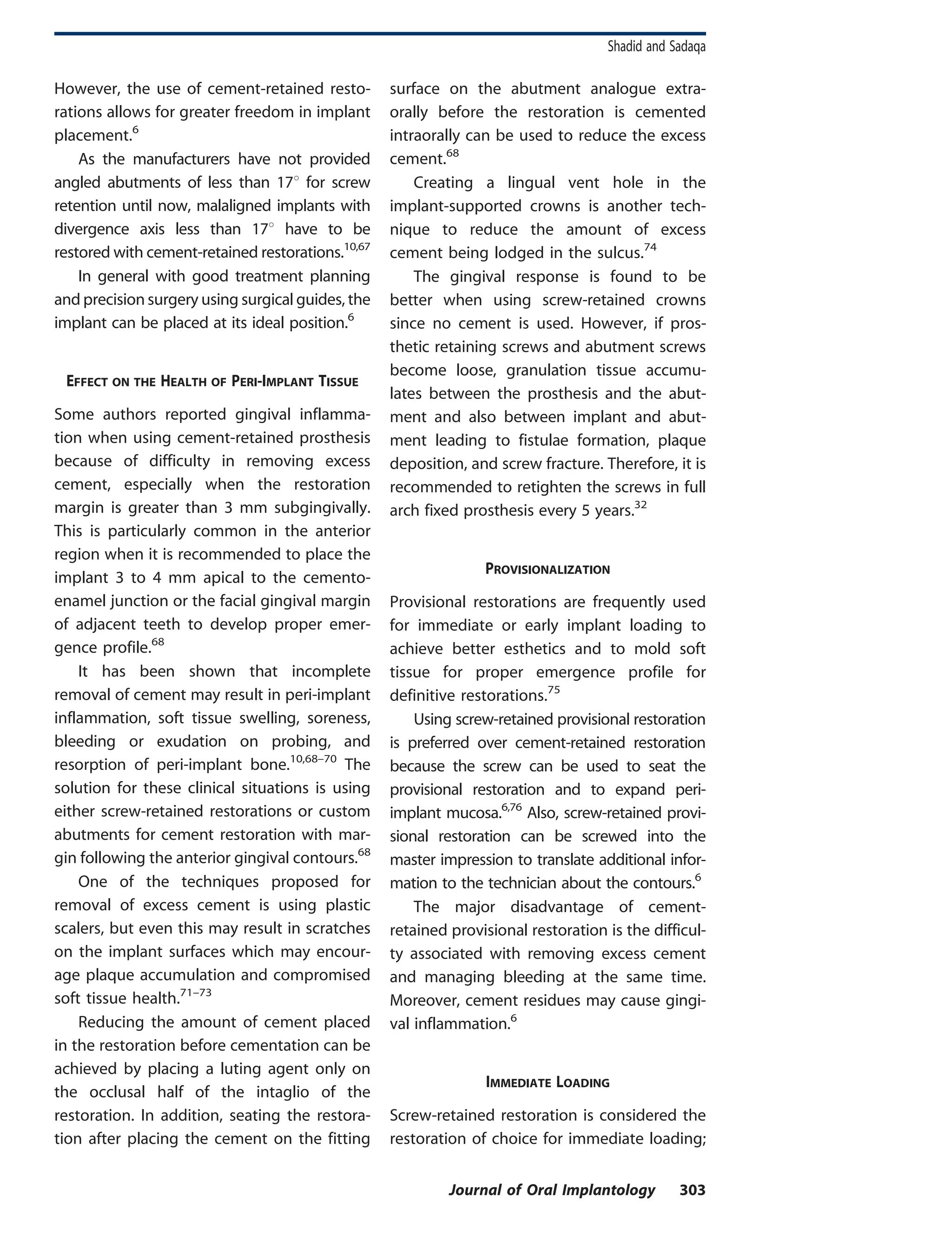 cement-retained versus screw-retained implant restorations | PDF