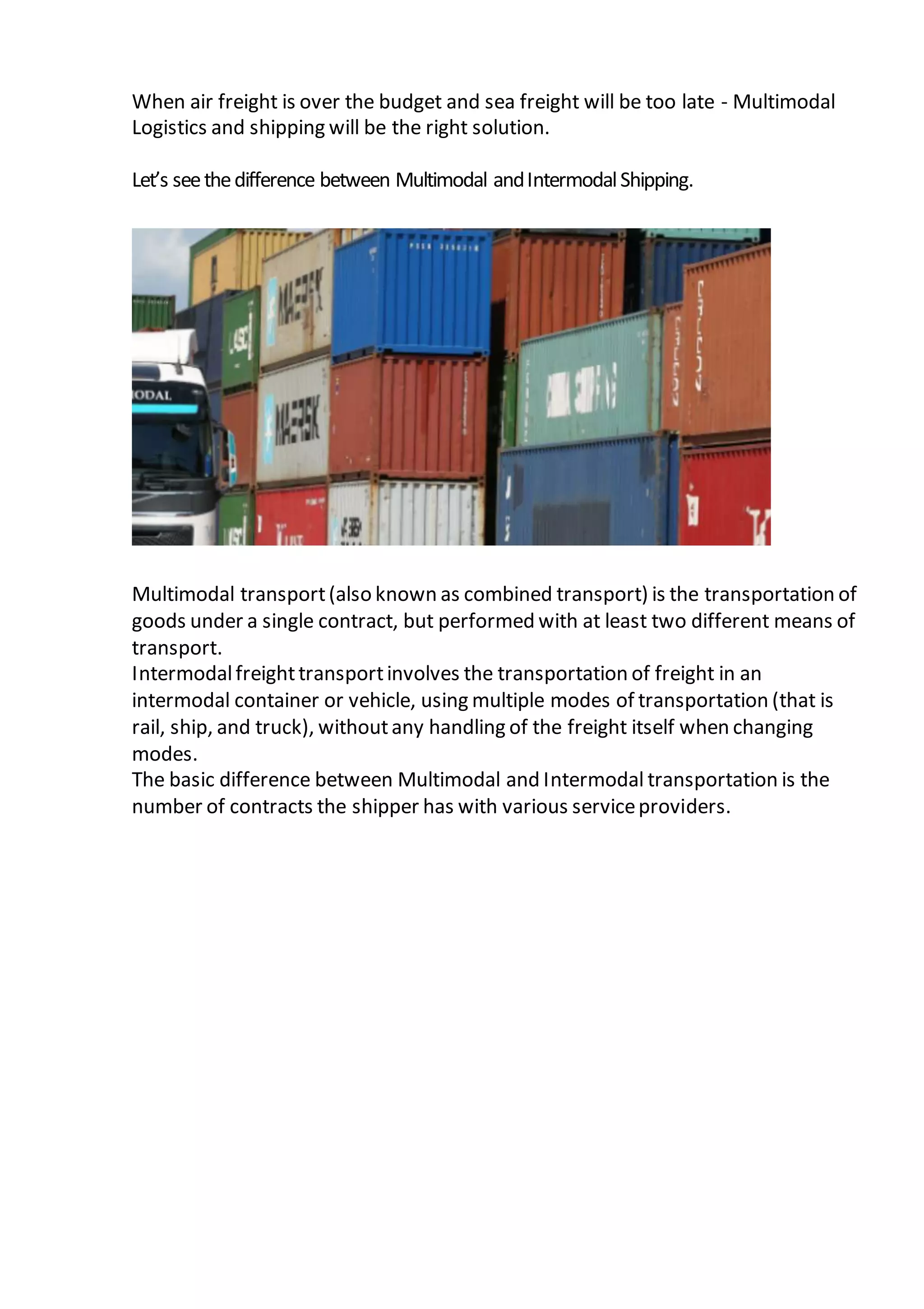 Aroon Aimen Multimodal vs Intermodal Transportation | DOCX | Cruises ...