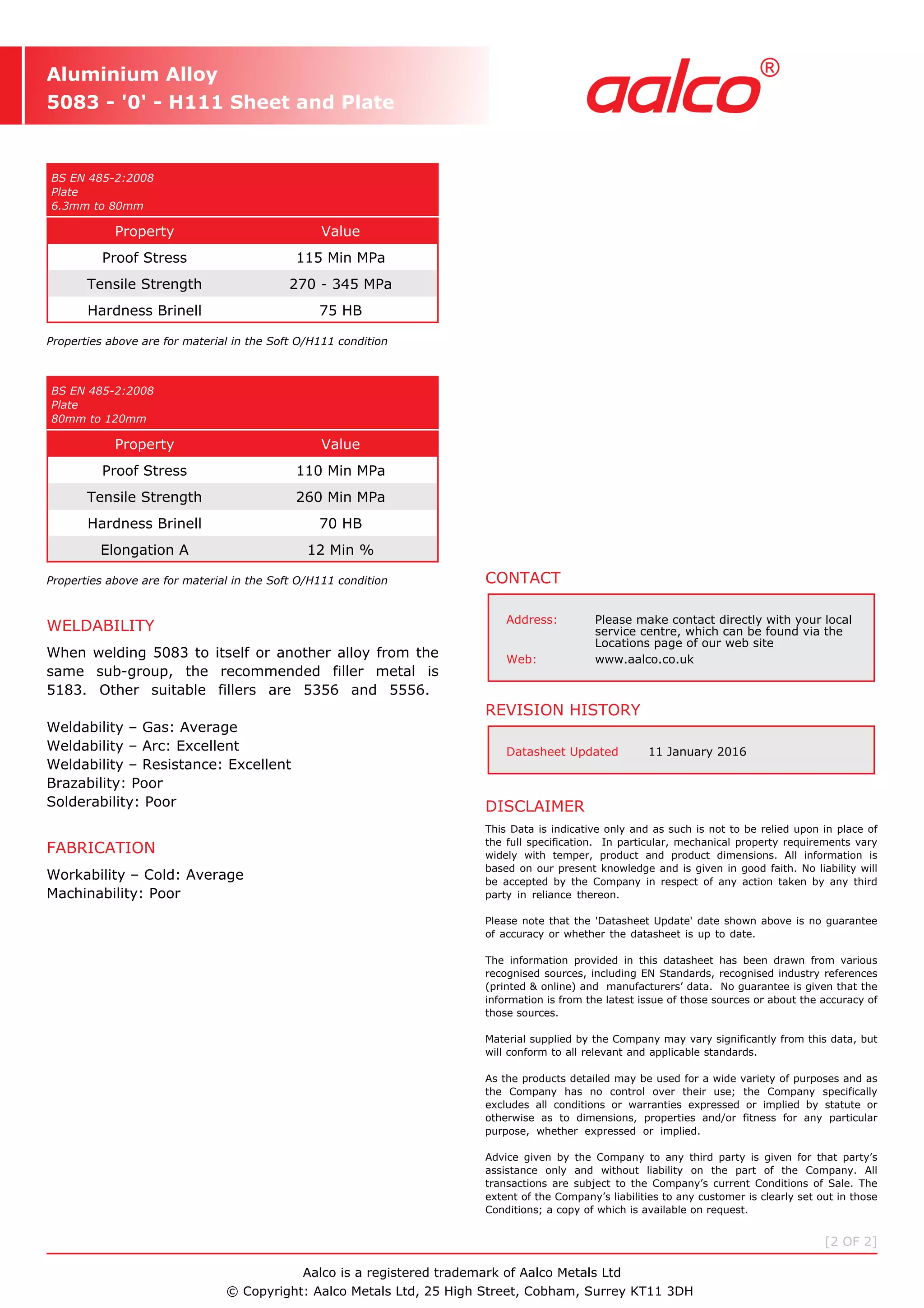 Aalco metals-ltd aluminium-alloy-5083-0-h111-sheet-and-plate-149 | PDF