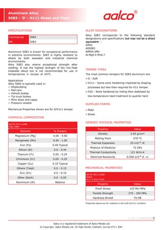 Aalco metals-ltd aluminium-alloy-5083-0-h111-sheet-and-plate-149 | PDF