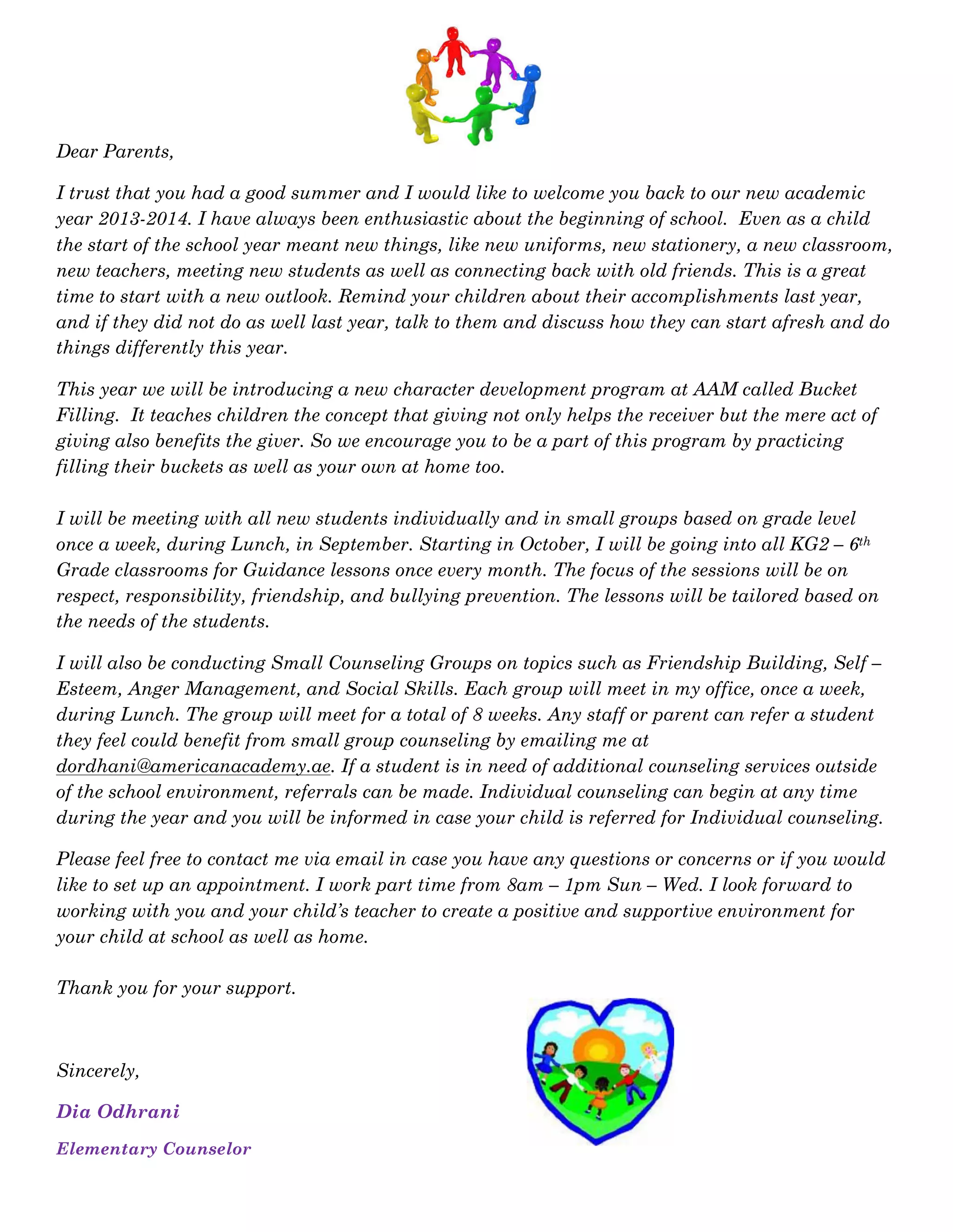AAM - Elementary Counselor Welcome Letter | PDF | Daycare and Pre ...