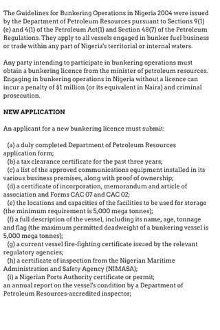 Guidelines for Bunkering Operations in Nigeria: The A & A Mini Guide | PDF