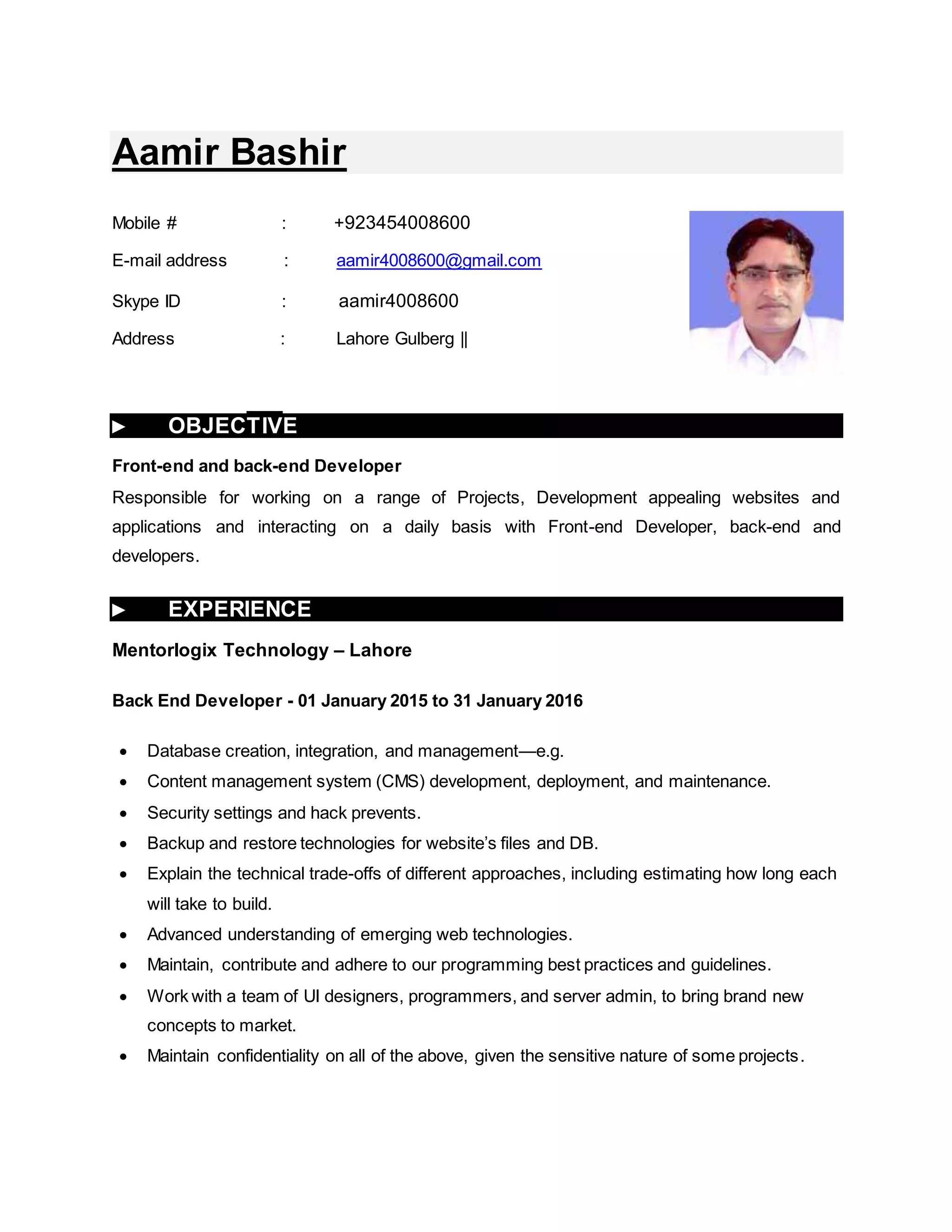 Aamir cv | PDF